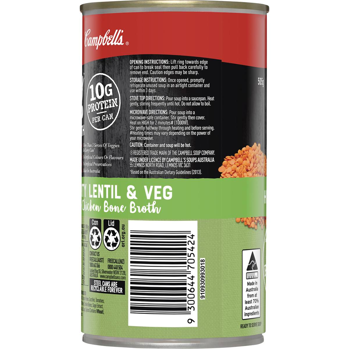 Campbell's Country Ladle Soup With Bone Broth Hearty Lentil & Veg 505g ...