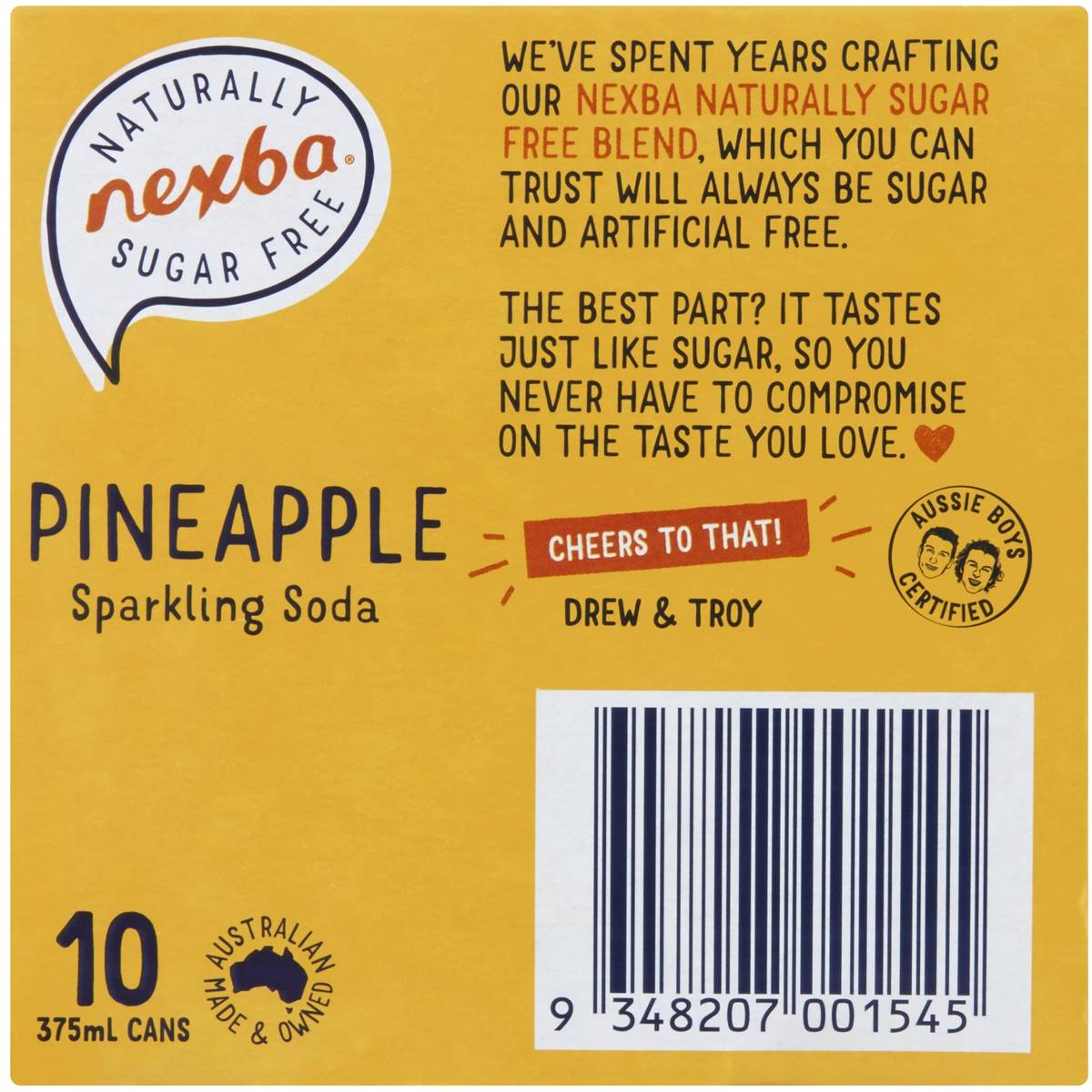 Nexba Pineapple Sugar-free Sparkling Soda Cans 375ml X10 Pack | Woolworths