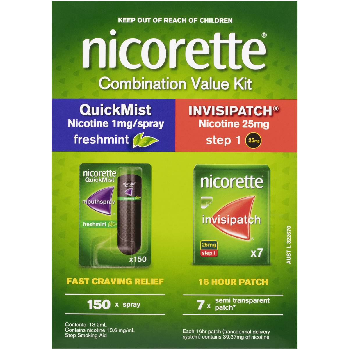 Nicorette Combination Value Kit 150 Sprays & 7 Patches Each | Woolworths