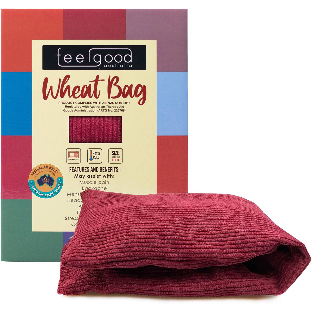 Feelgood Australia Wheat Bag Burgundy Each | Woolworths
