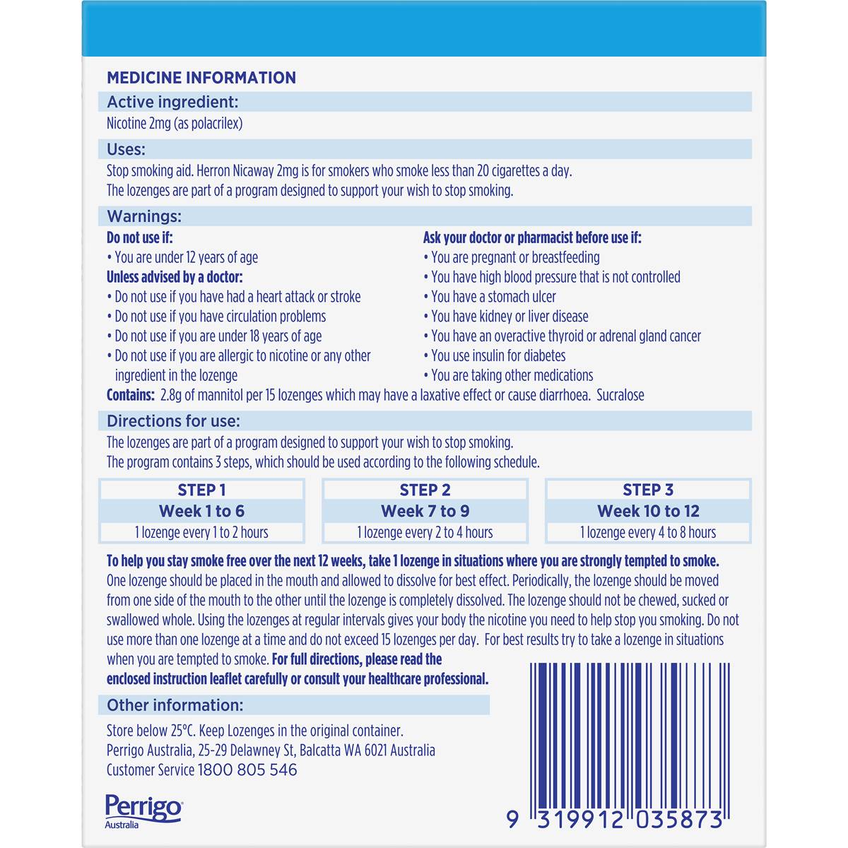 Herron Nicaway Stop Smoking Mini Lozenges 2mg 108 Pack | Woolworths