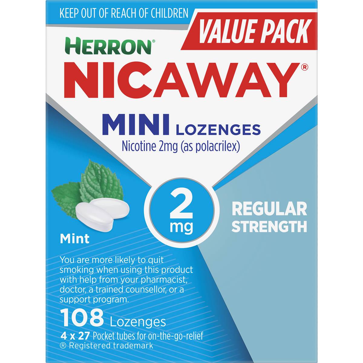 Herron Nicaway Stop Smoking Mini Lozenges 2mg 108 Pack | Woolworths