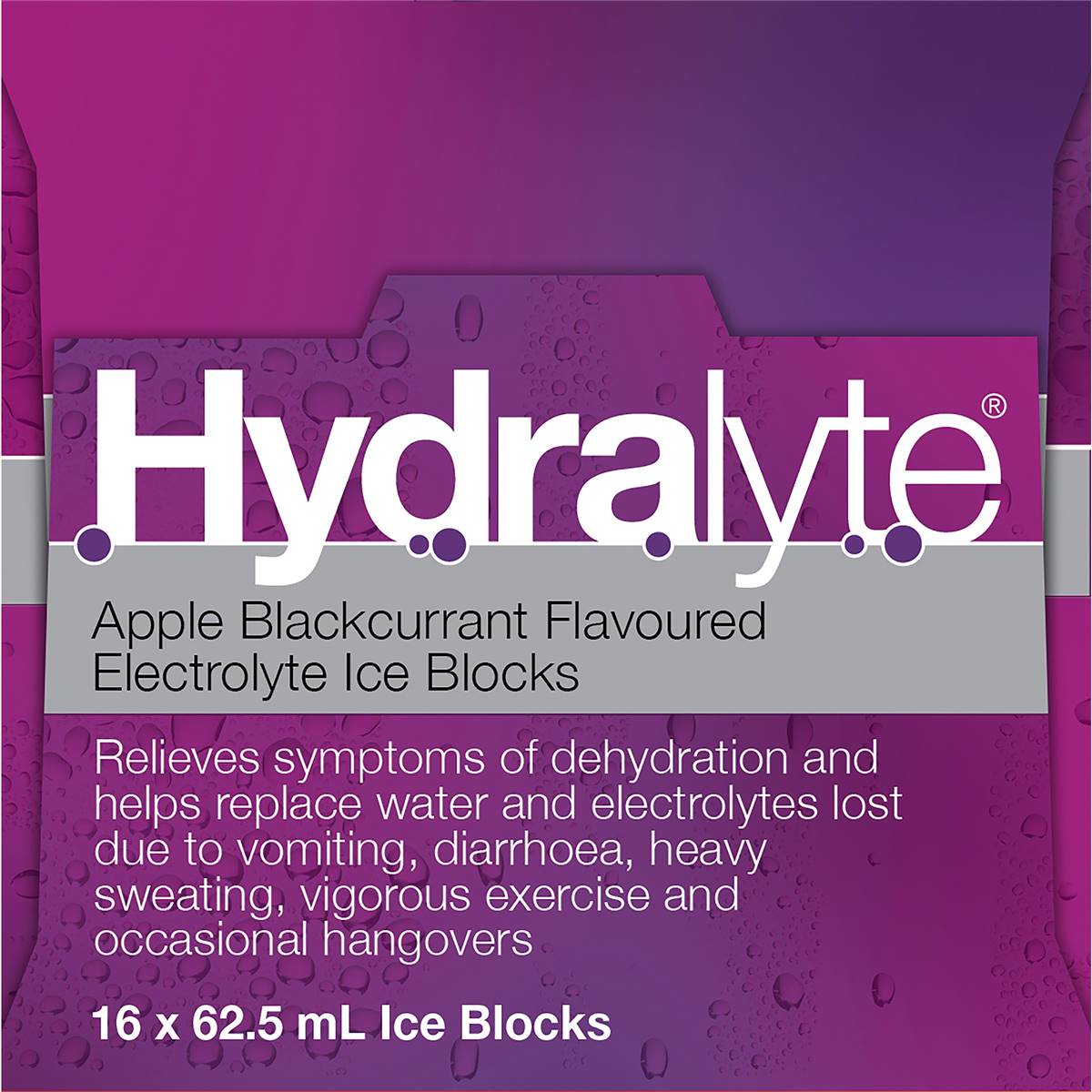 Hydralyte Electrolyte Ice Blocks Apple Blackcurrant 16 Pack | Woolworths