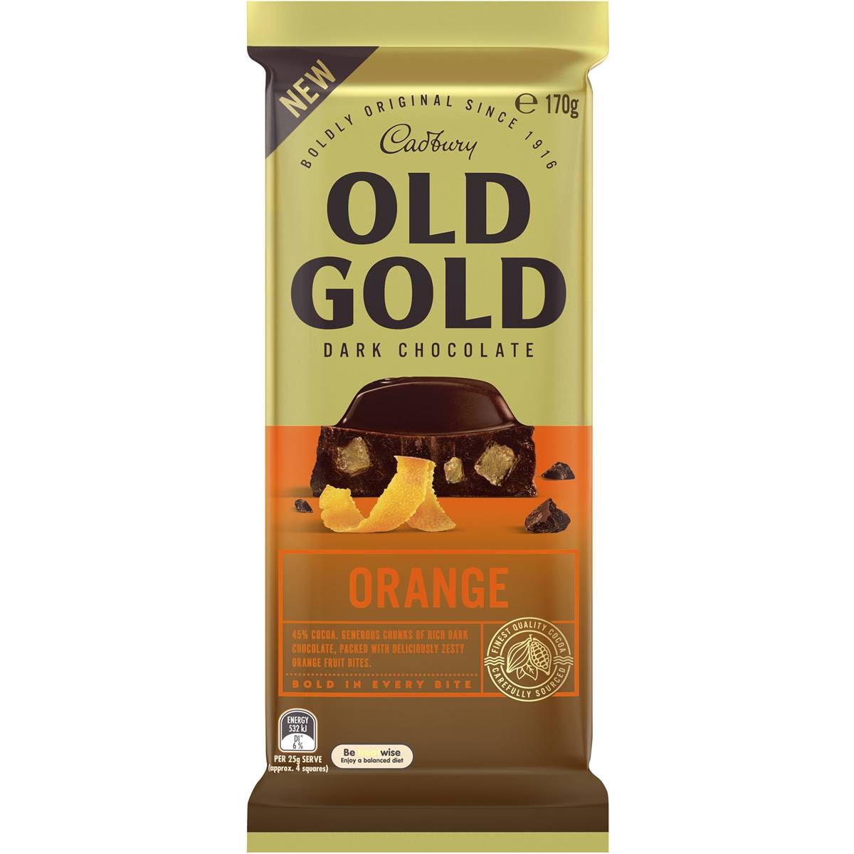 Cadbury Old Gold Dark Chocolate Orange Block 170g | Woolworths