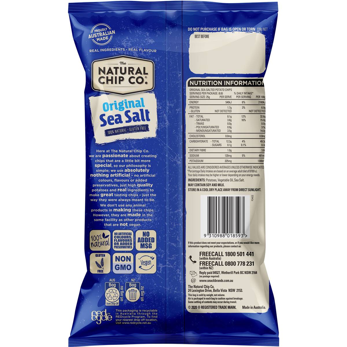 The Natural Chip Co. Original Sea Salt 220g | Woolworths