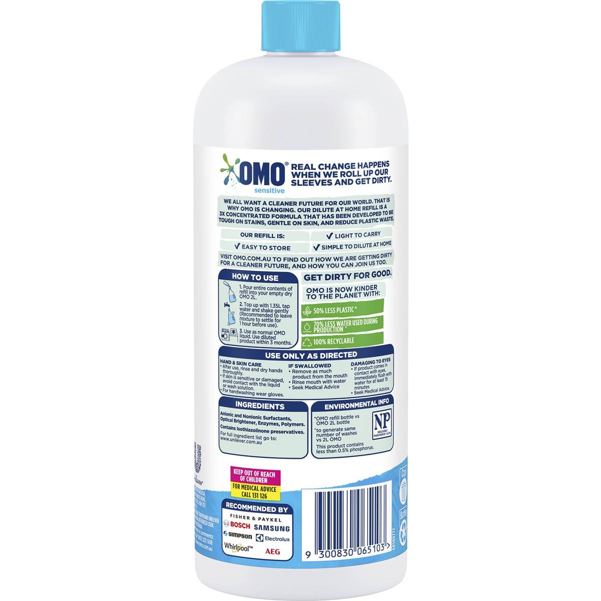 Omo Sensitive Laundry Liquid Refill Dilute At Home 665 Ml | Woolworths