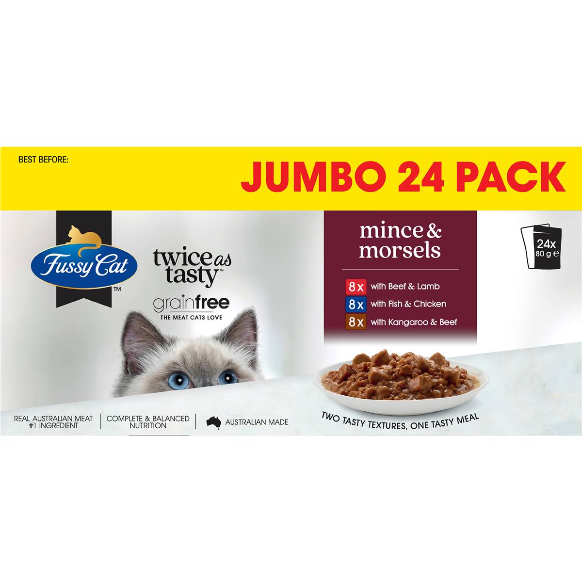Fussy Cat Grain Free Adult Wet Cat Food Mince & Morsels 80g X24 Pack ...