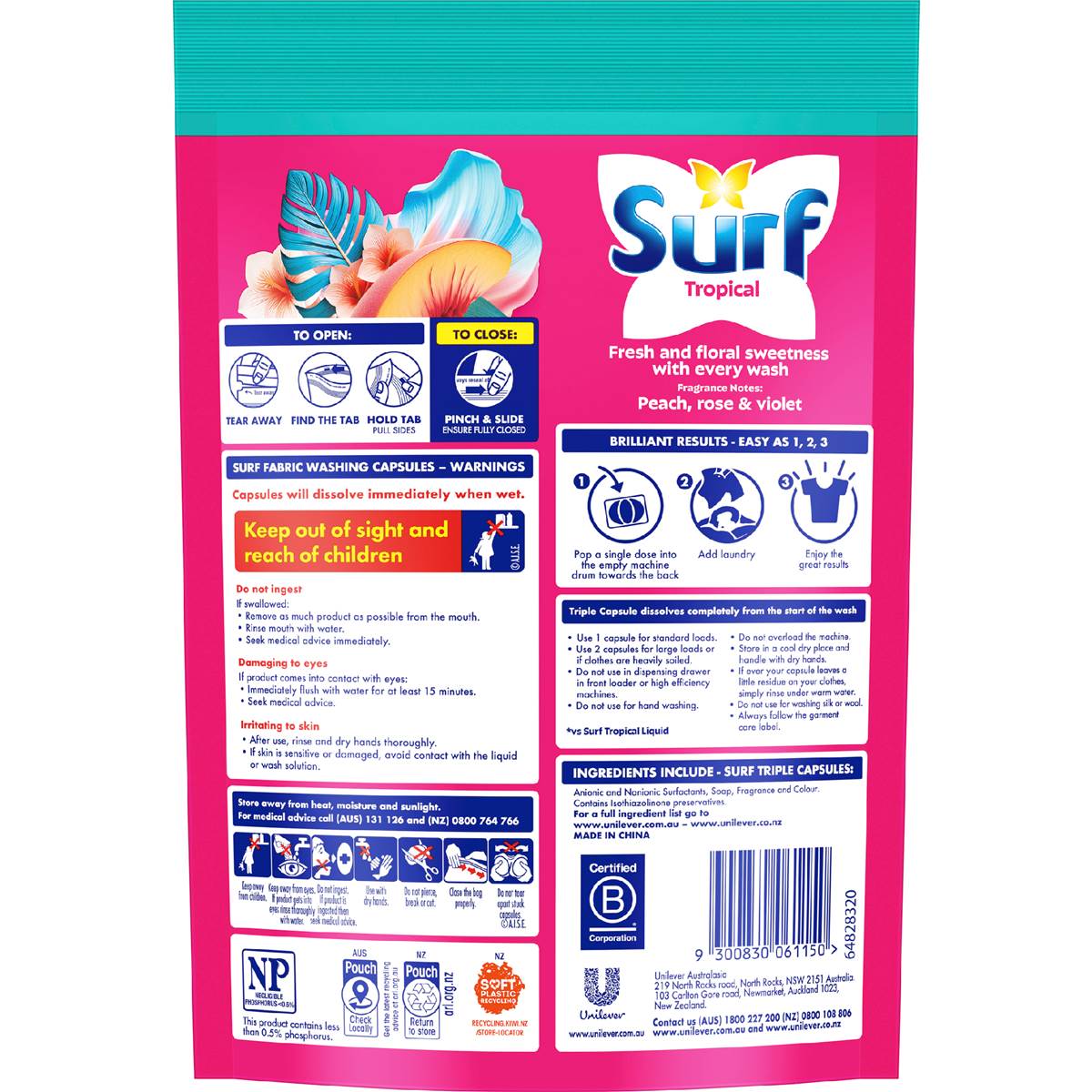 Surf Laundry Detergent Capsules Tropical 30 Washes 30 Pack | Woolworths