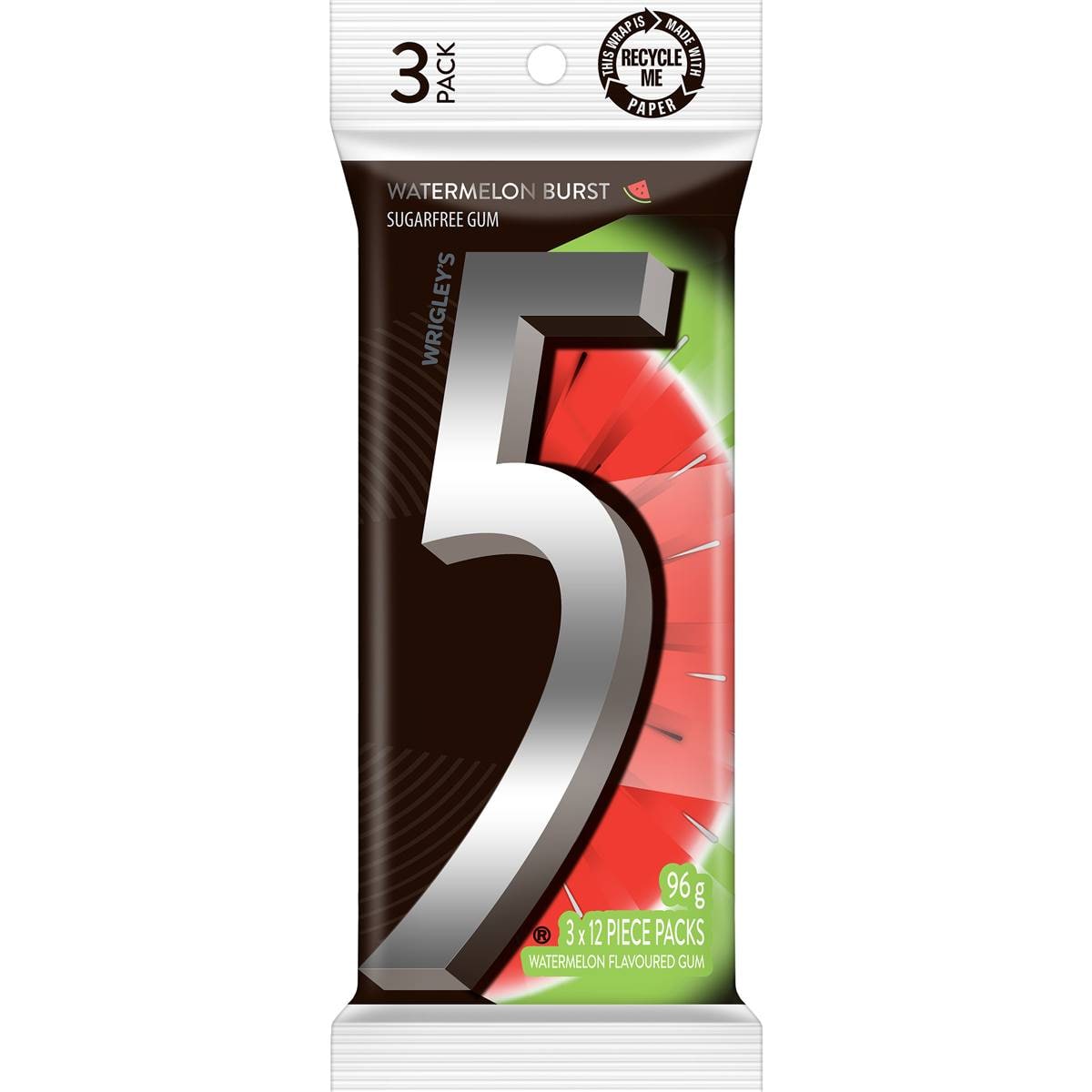 5gum Watermelon Burst Sugar Free Gum 3pk 96g | Woolworths