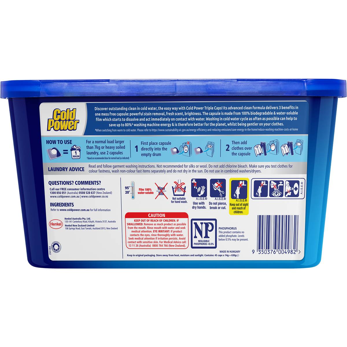 Cold Power Advanced Clean Laundry Capsules Washing Detergent 45 Pack ...