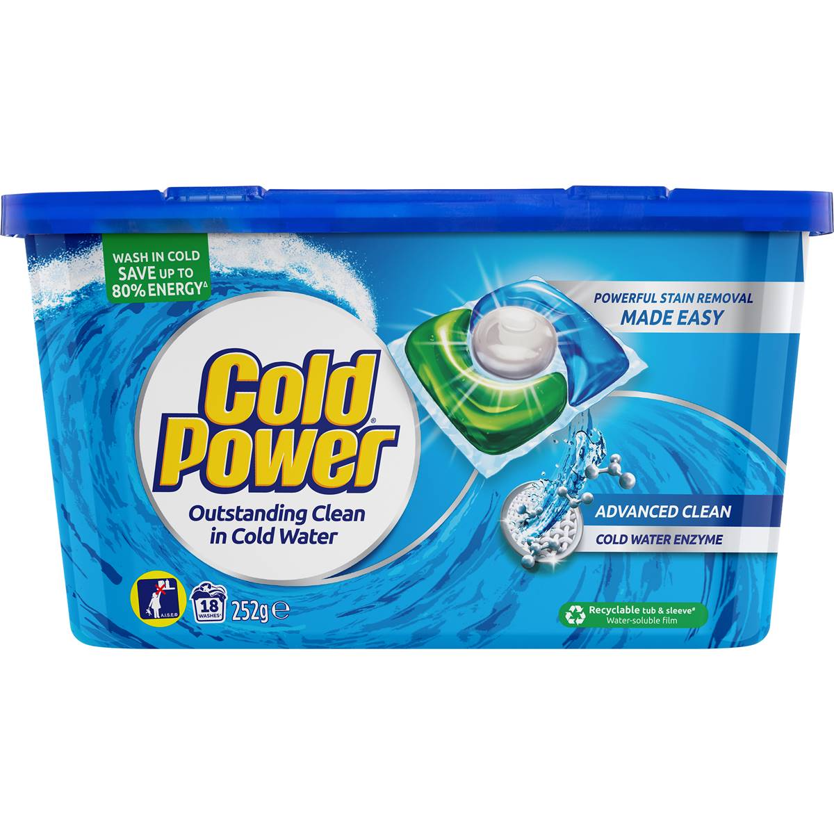 Cold Power Regular Laundry Detergent Capsules 18 Pack | Woolworths