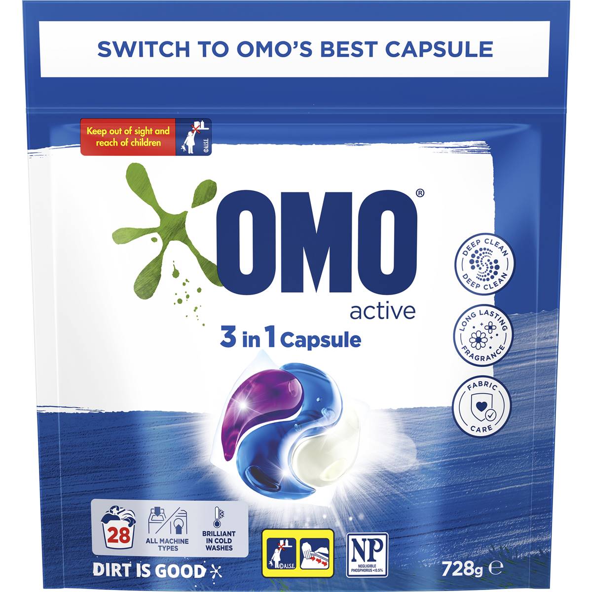 Omo Laundry Capsules 3 In 1, Active 28 Pack | Woolworths