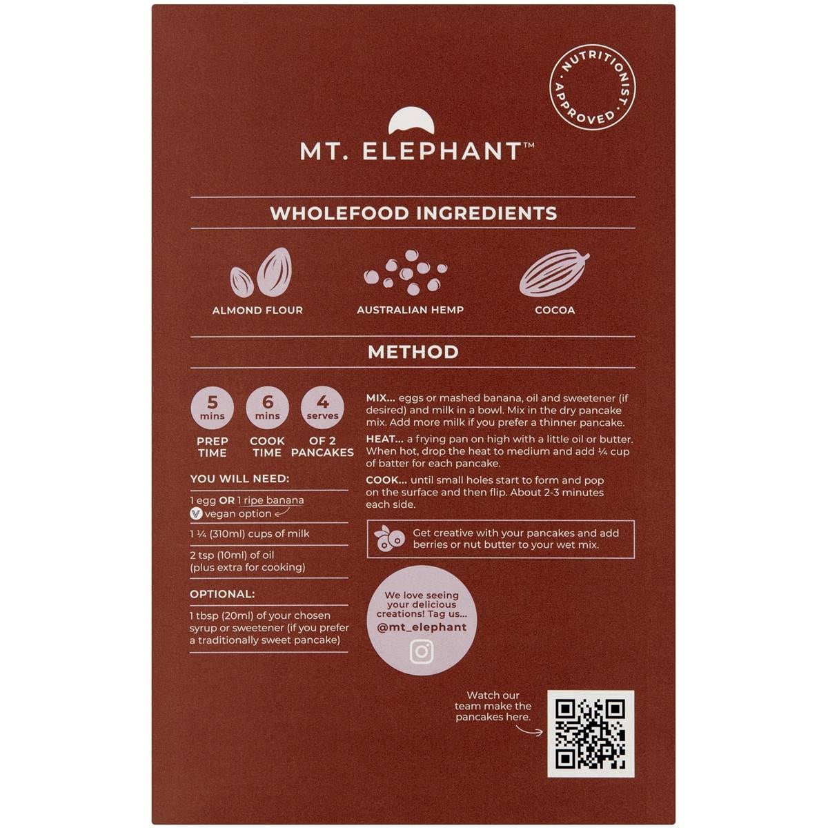 Mt Elephant Almond & Buckwheat Cocoa Pancake Mix 230g | Woolworths
