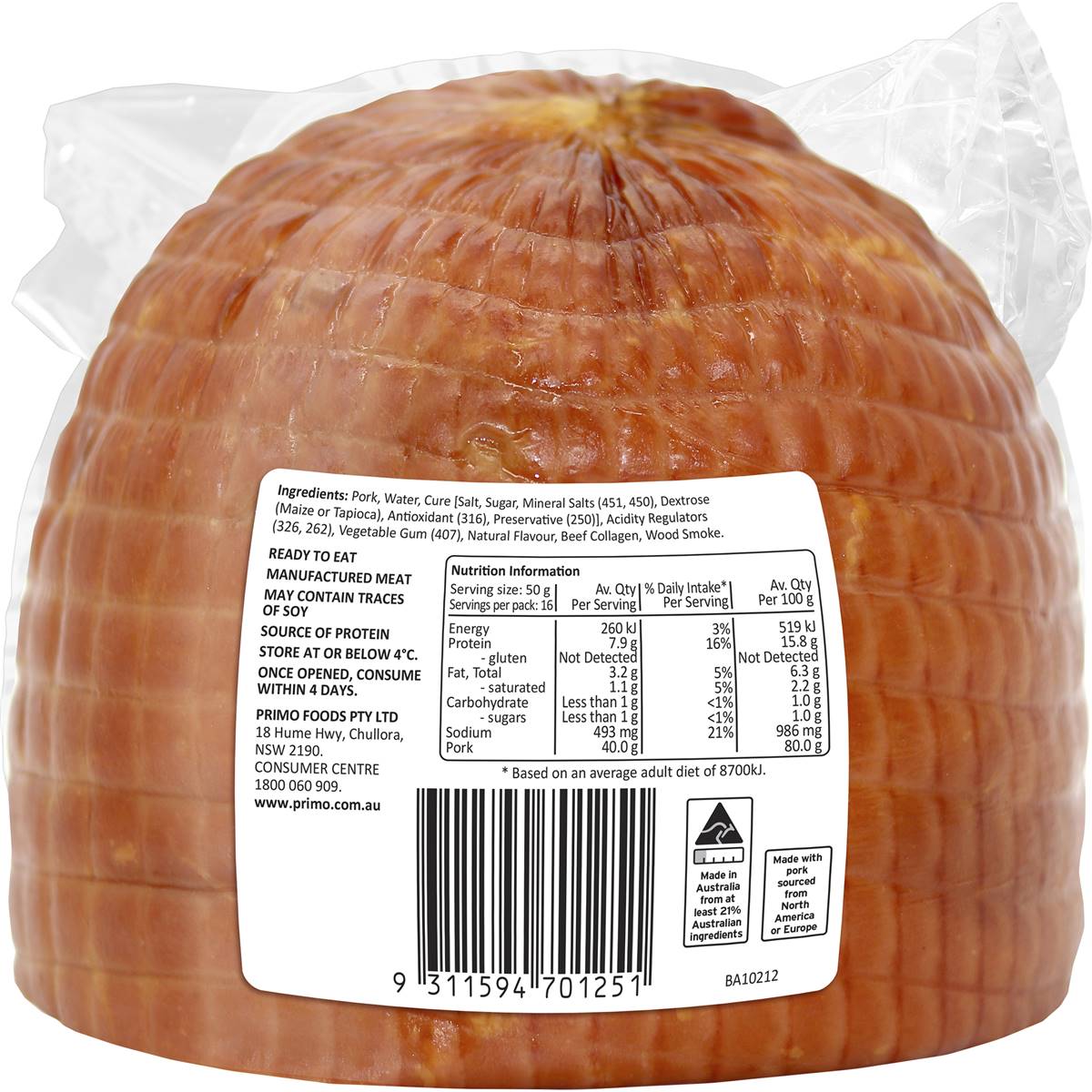 Primo Double Smoked Leg Ham 800g | Woolworths