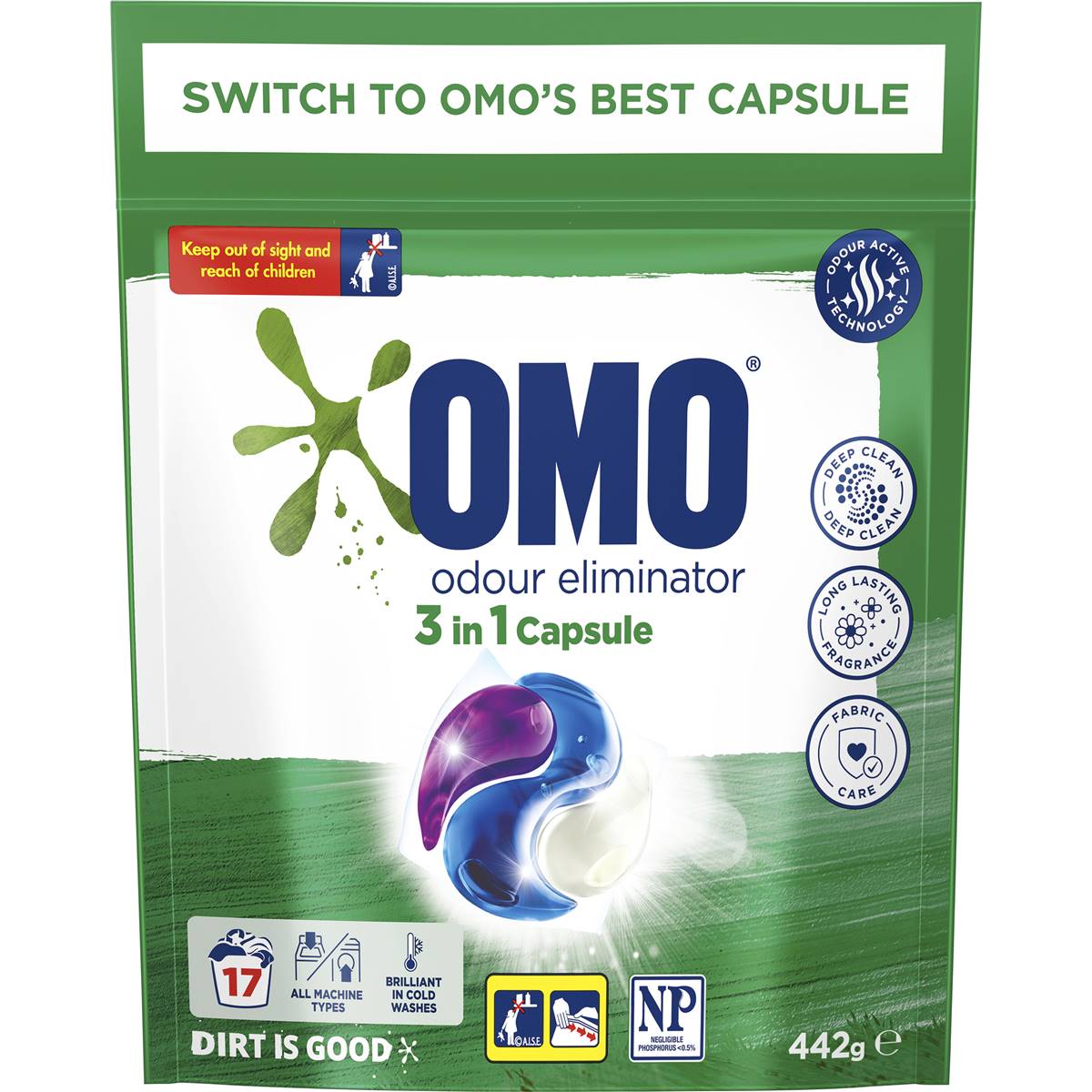 Omo Laundry Capsules 3 In 1, Odour Eliminator 17 Pack | Woolworths