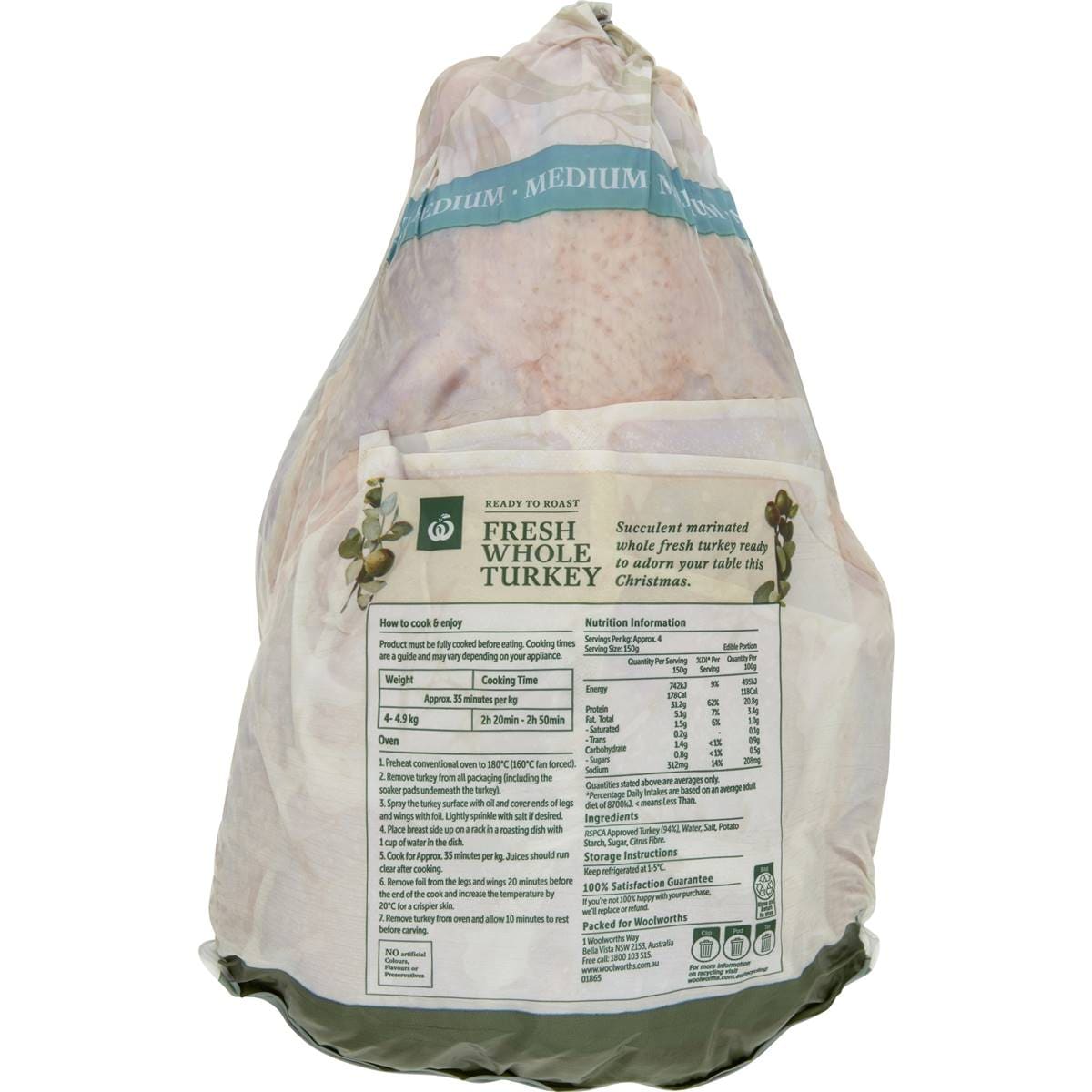 Woolworths Rspca Approved Fresh Whole Turkey Medium 4kg - 4.9kg ...