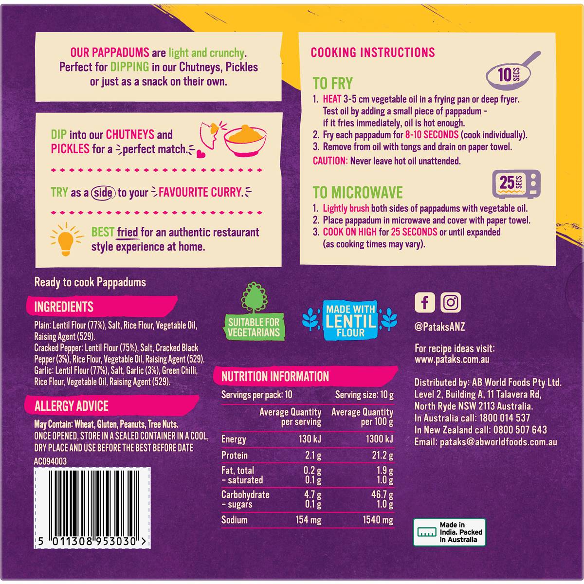 Patak's Pappadums Cook To Eat Assorted 100g | Woolworths