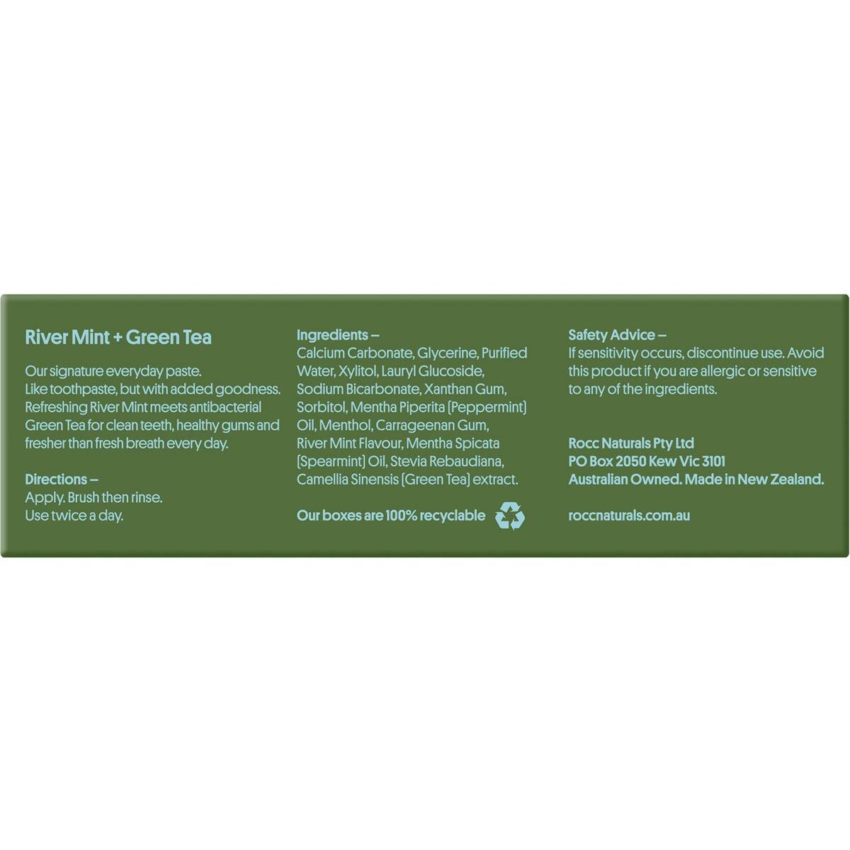 Rocc Natural River Mint & Green Tea Toothpaste 100g | Woolworths