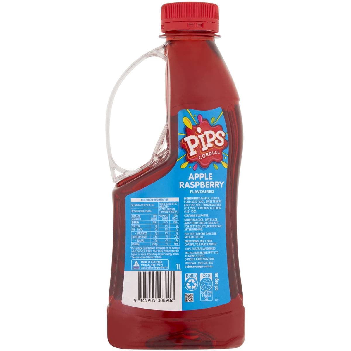 Pips Apple Raspberry Flavoured Cordial 1l | Woolworths