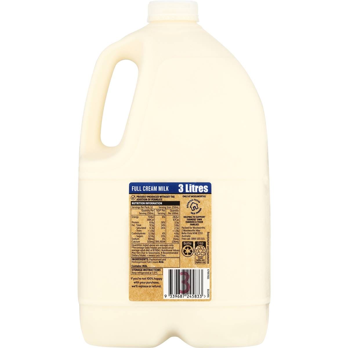Farmers Own Full Cream Milk 3l | Woolworths