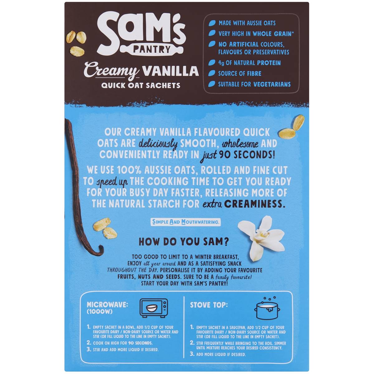 Sam's Pantry Quick Oat Sachets Creamy Vanilla 10 Pack | Woolworths