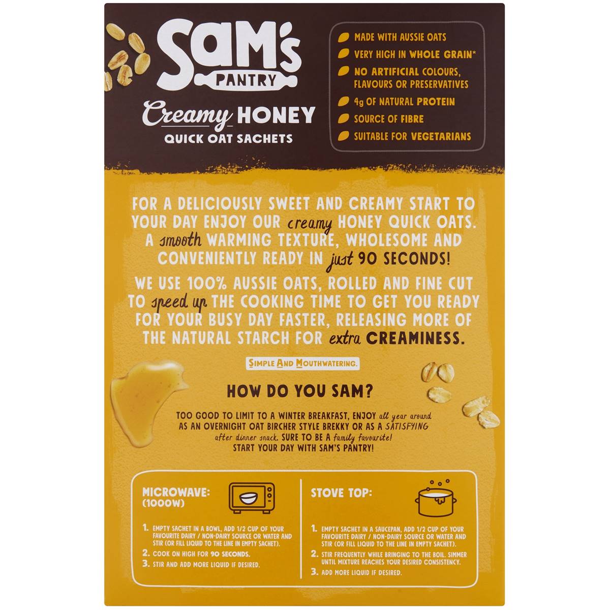 Sam's Pantry Quick Oat Sachets Creamy Honey 10 Pack | Woolworths