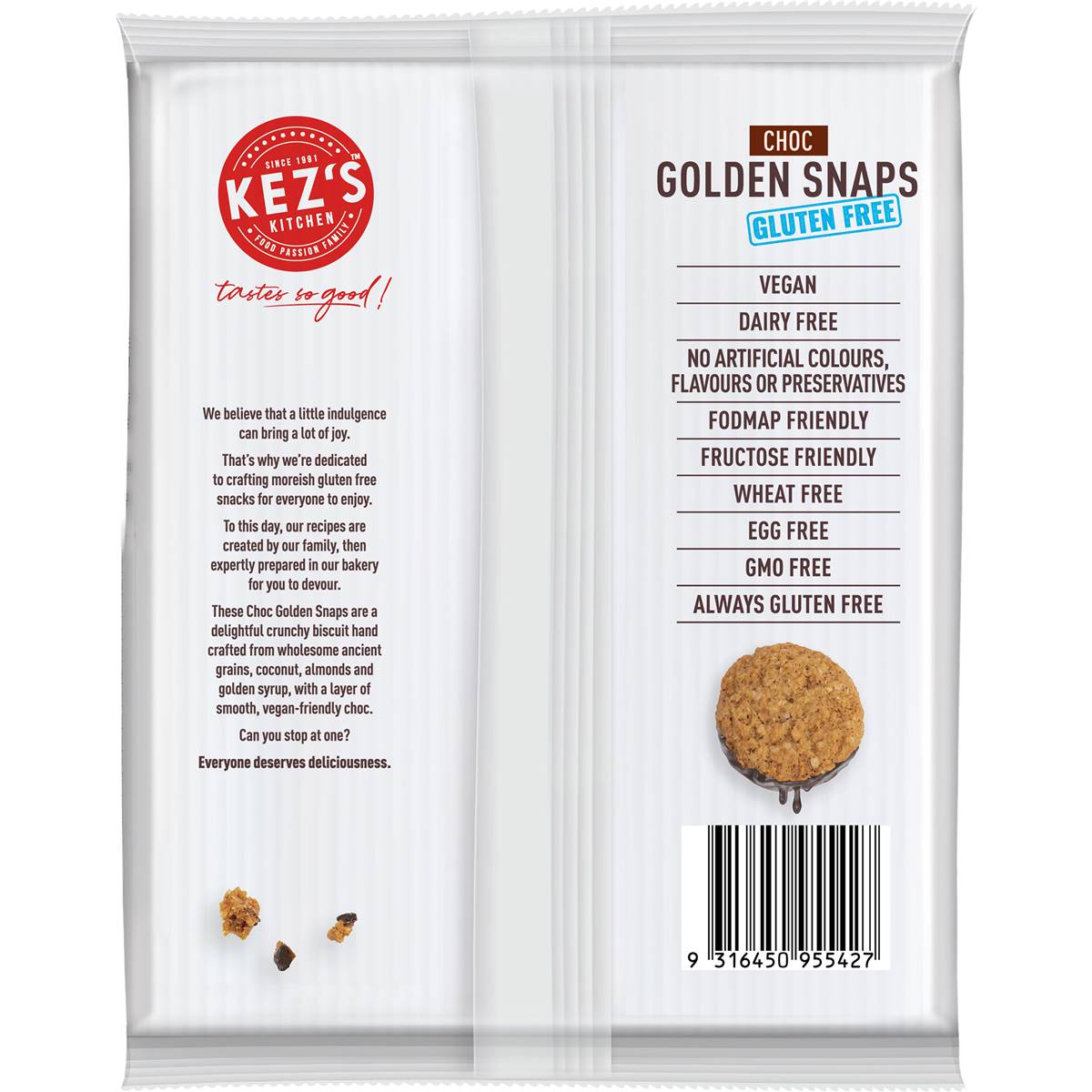 Kez's Kitchen Gluten Free Choc Golden Snaps 150g | Woolworths