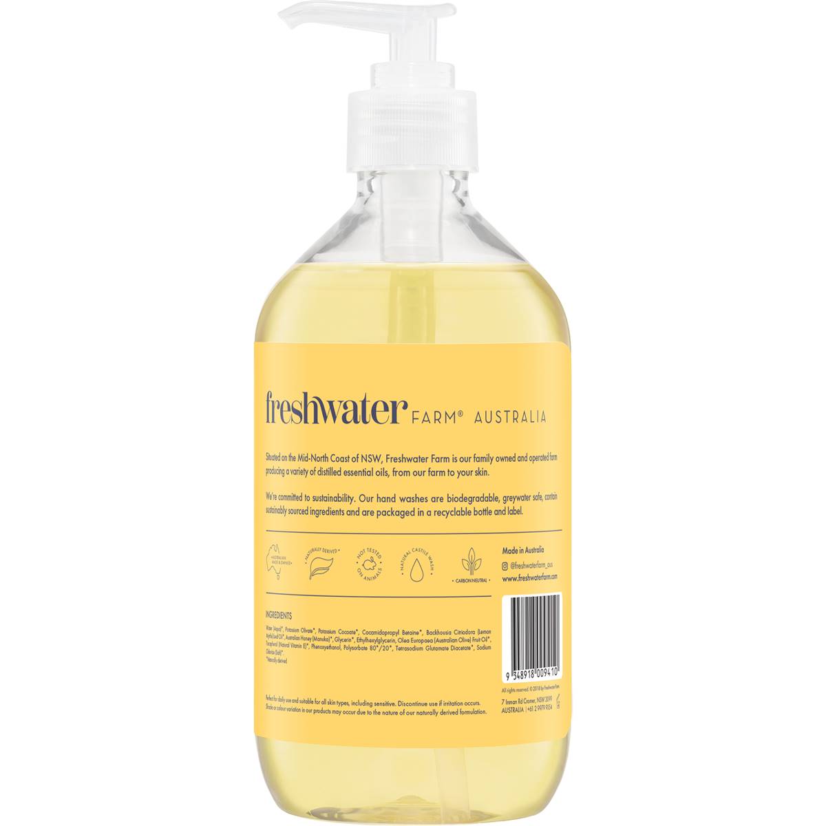 Freshwater Farm Australia Lemon Myrtle Oil Manuka Honey Castile Hand