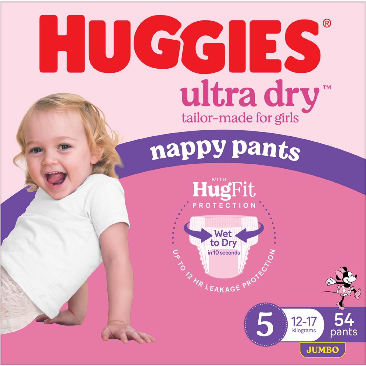 Huggies Ultra Dry Nappy Pants Girls Size 5 (12-17kg) 54 Pack | Woolworths