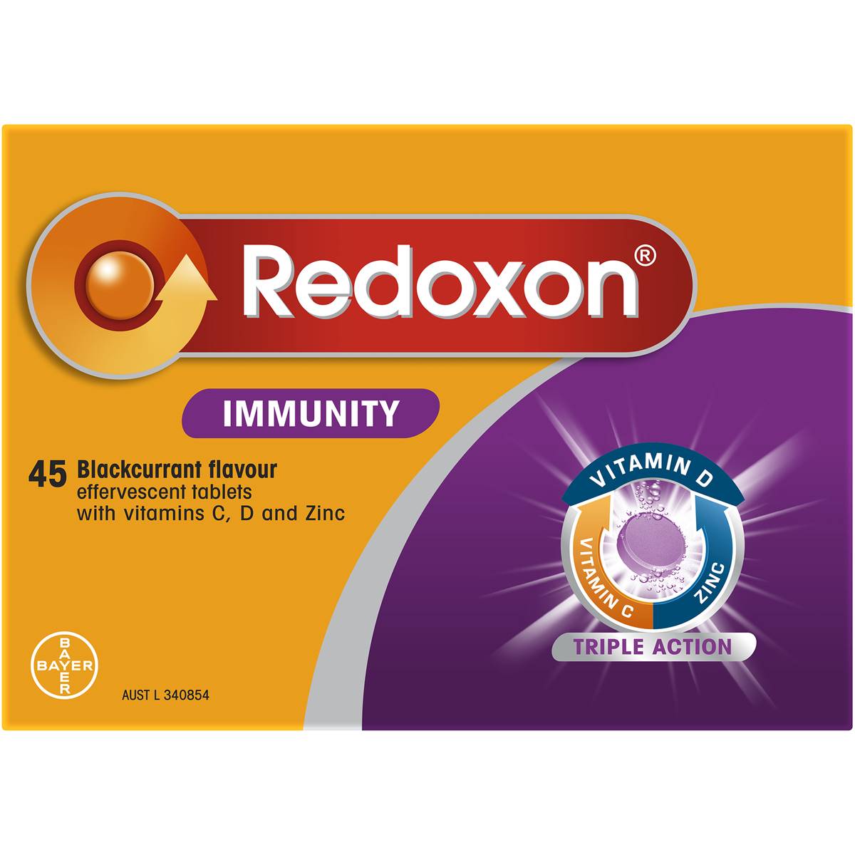 Redoxon Immunity Vitamin Blackcurrant Flavoured Effervescent Tablets 45 ...
