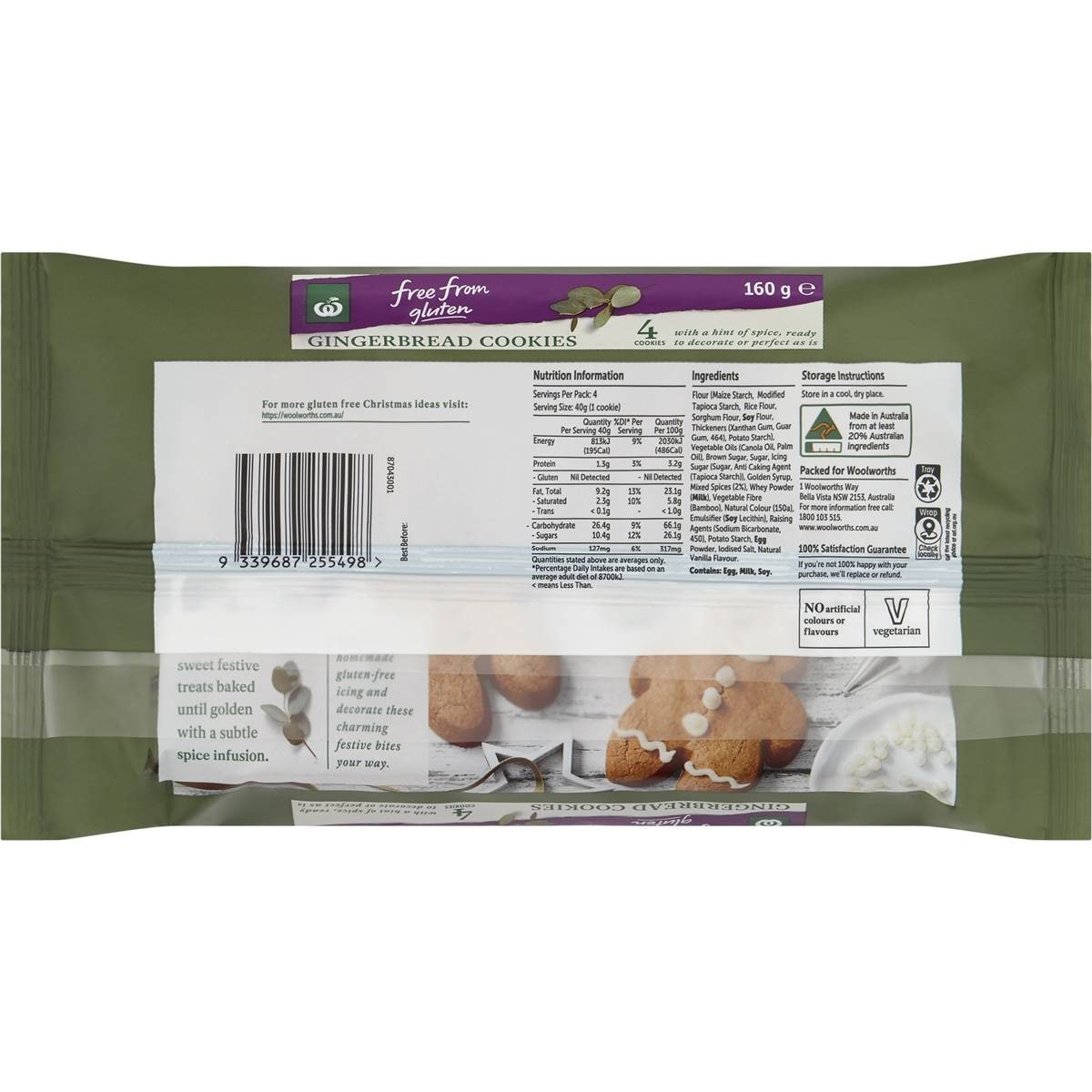 Woolworths Free From Gluten Gingerbread Cookies 4 Pack | Woolworths