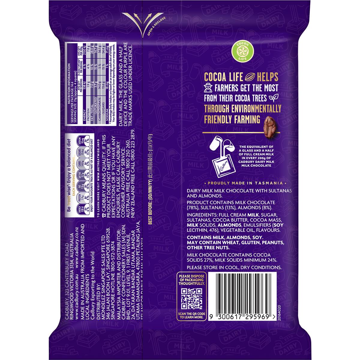 Cadbury Dairy Milk Fruit & Nut Large Chocolate Block 360g | Woolworths