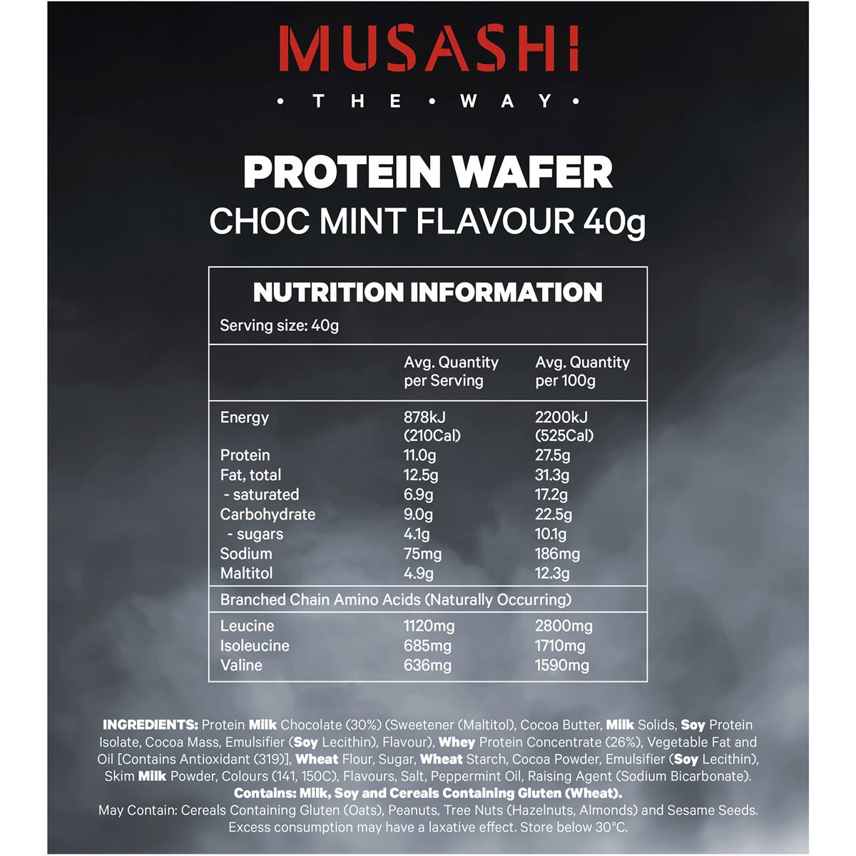 Musashi Wafer Protein Bar Chocolate Mint, Naturally Occuring Bcaas 40g ...