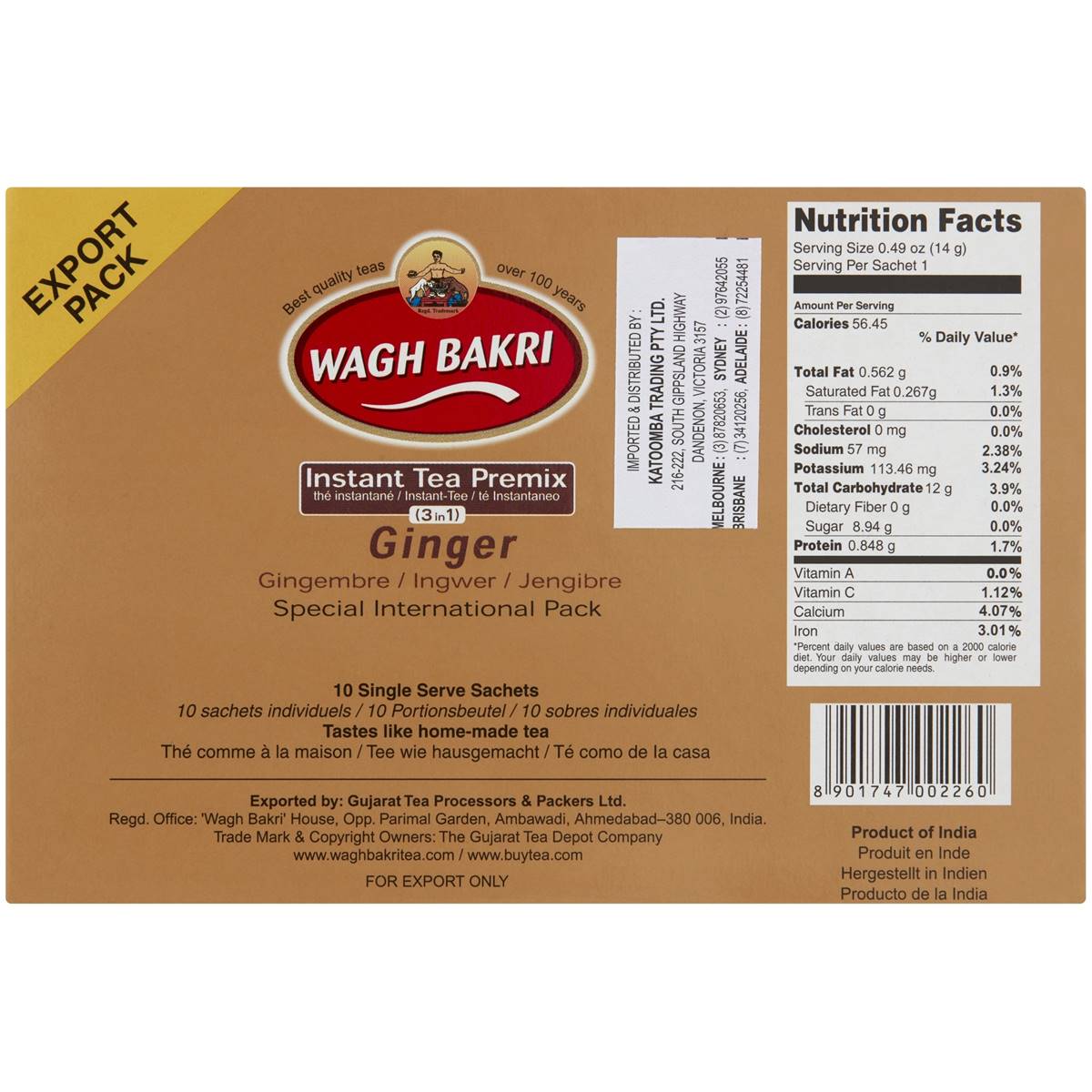 Wagh Bakri Instant Ginger Tea 10 Pack | Woolworths