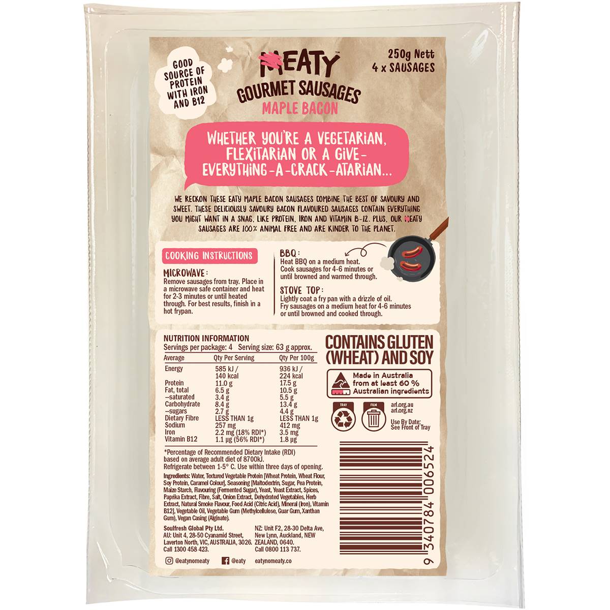 Eaty Maple Bacon Gourmet Plant Based Sausages 250g | Woolworths