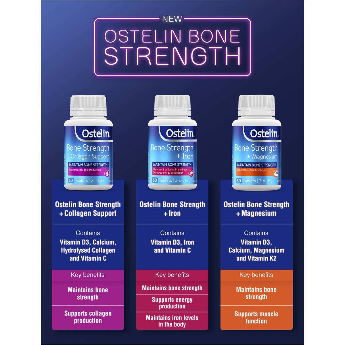 Ostelin Bone Strength + Magnesium Tablets With Vitamin D Calcium 60 ...