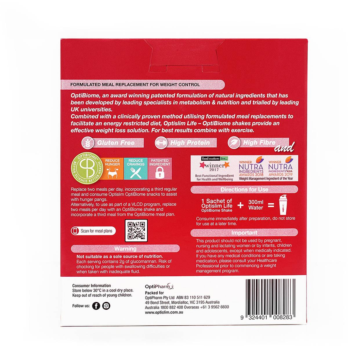 Optislim Optibiome Strawberry Shake 60g X 10 Pack | Woolworths