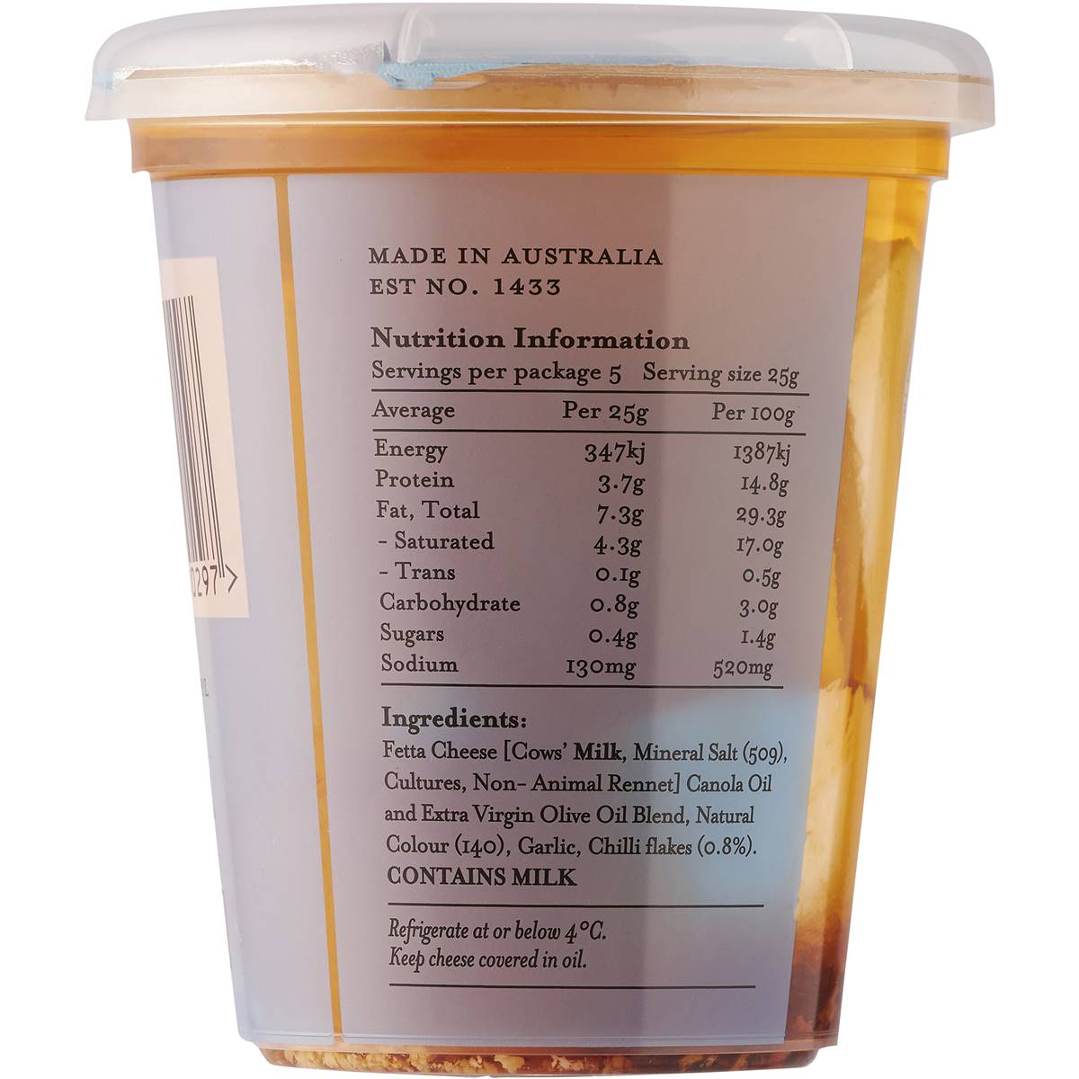 Yarra Valley Cheese Marinated Persian Fetta With Chilli 180g | Woolworths