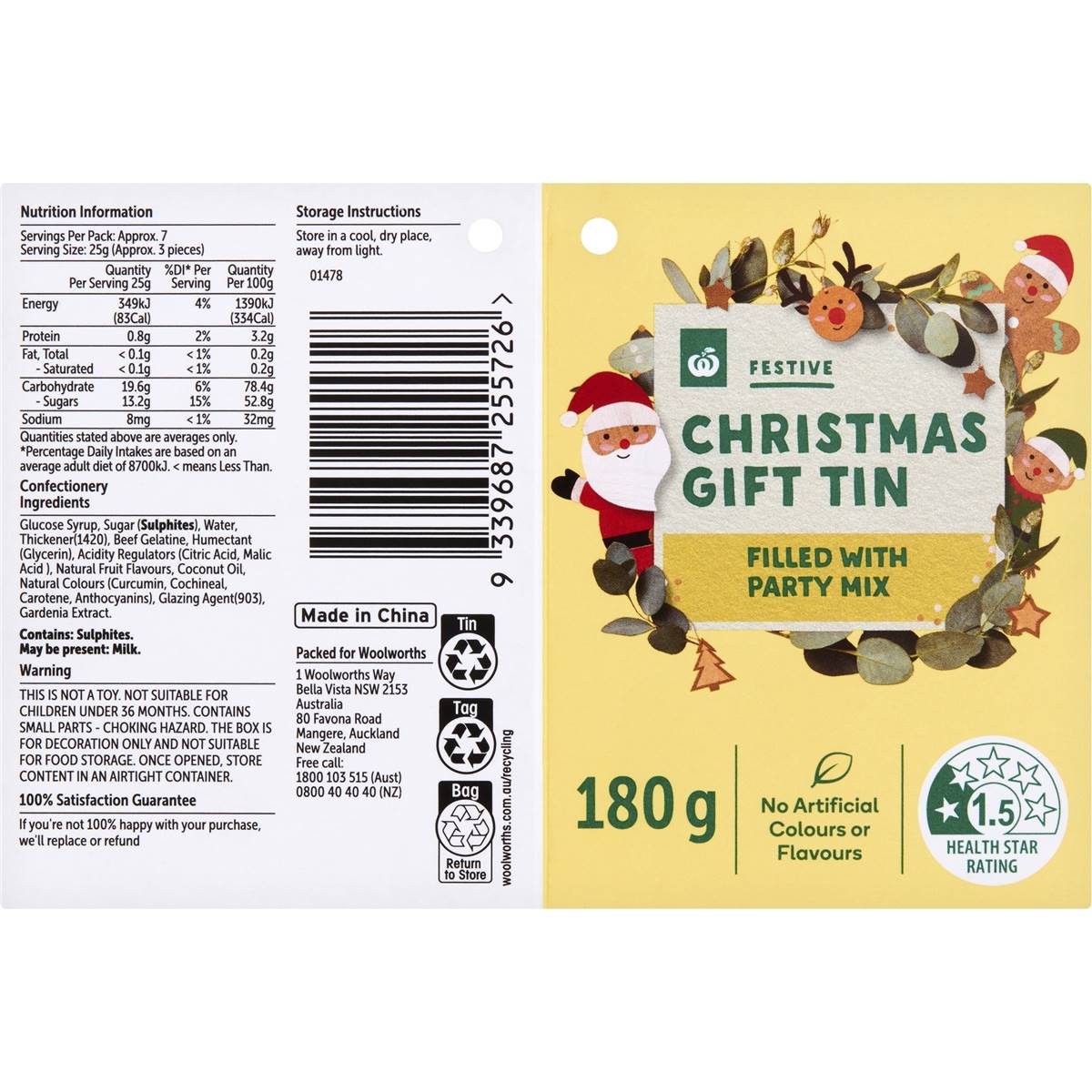 Woolworths Christmas Gift Tin With Party Mix 180g | Woolworths