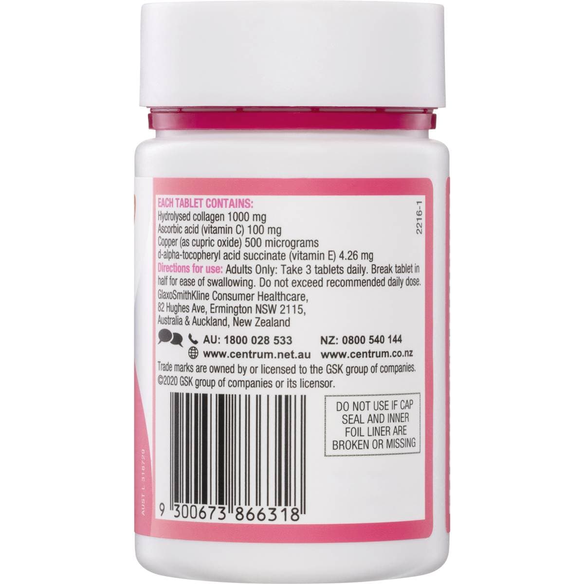 Centrum Benefit Blend Collagen Boost With Copper Vitamin C & E 50 Pack ...