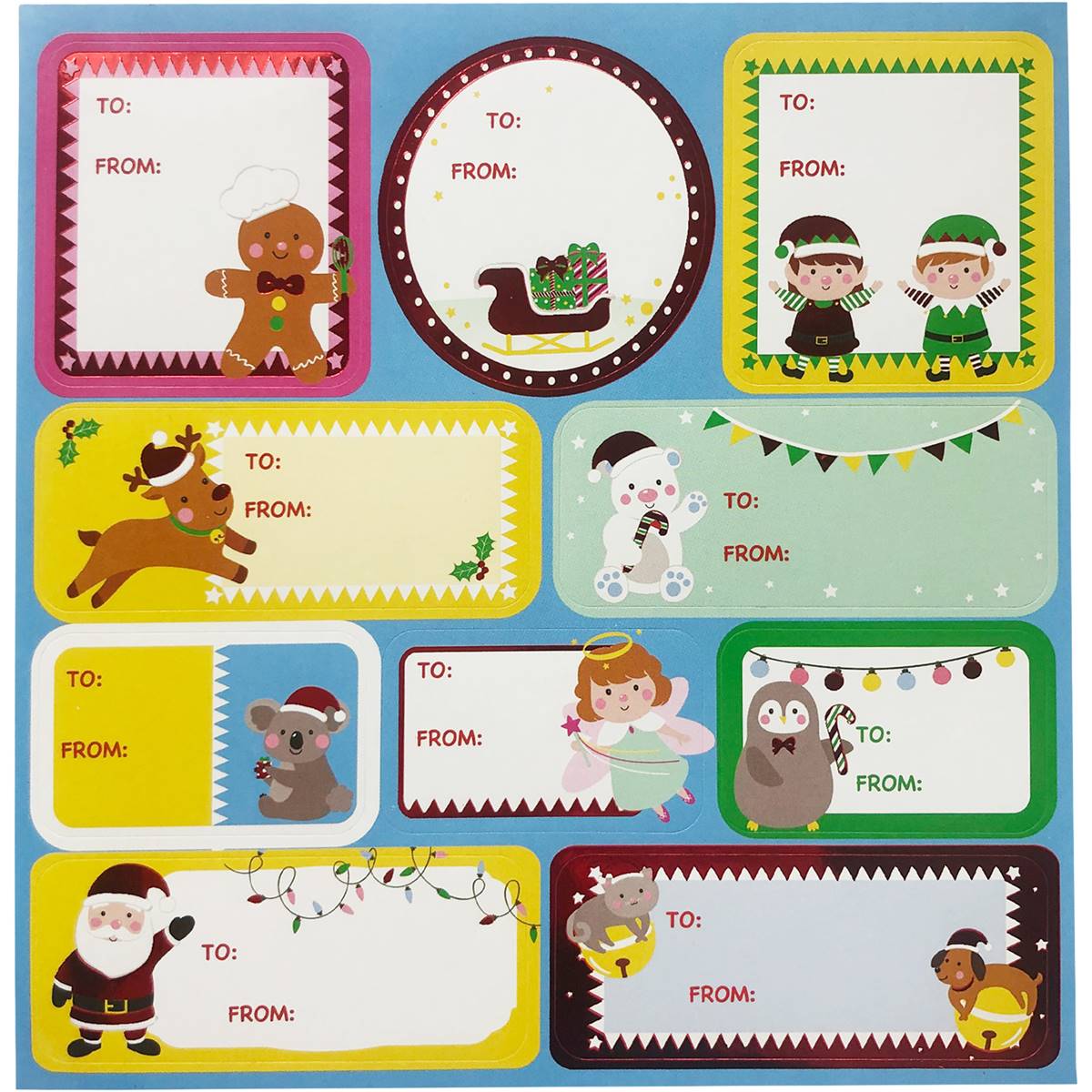 Christmas Foil Present Blue Stickers 40 Pack | Woolworths