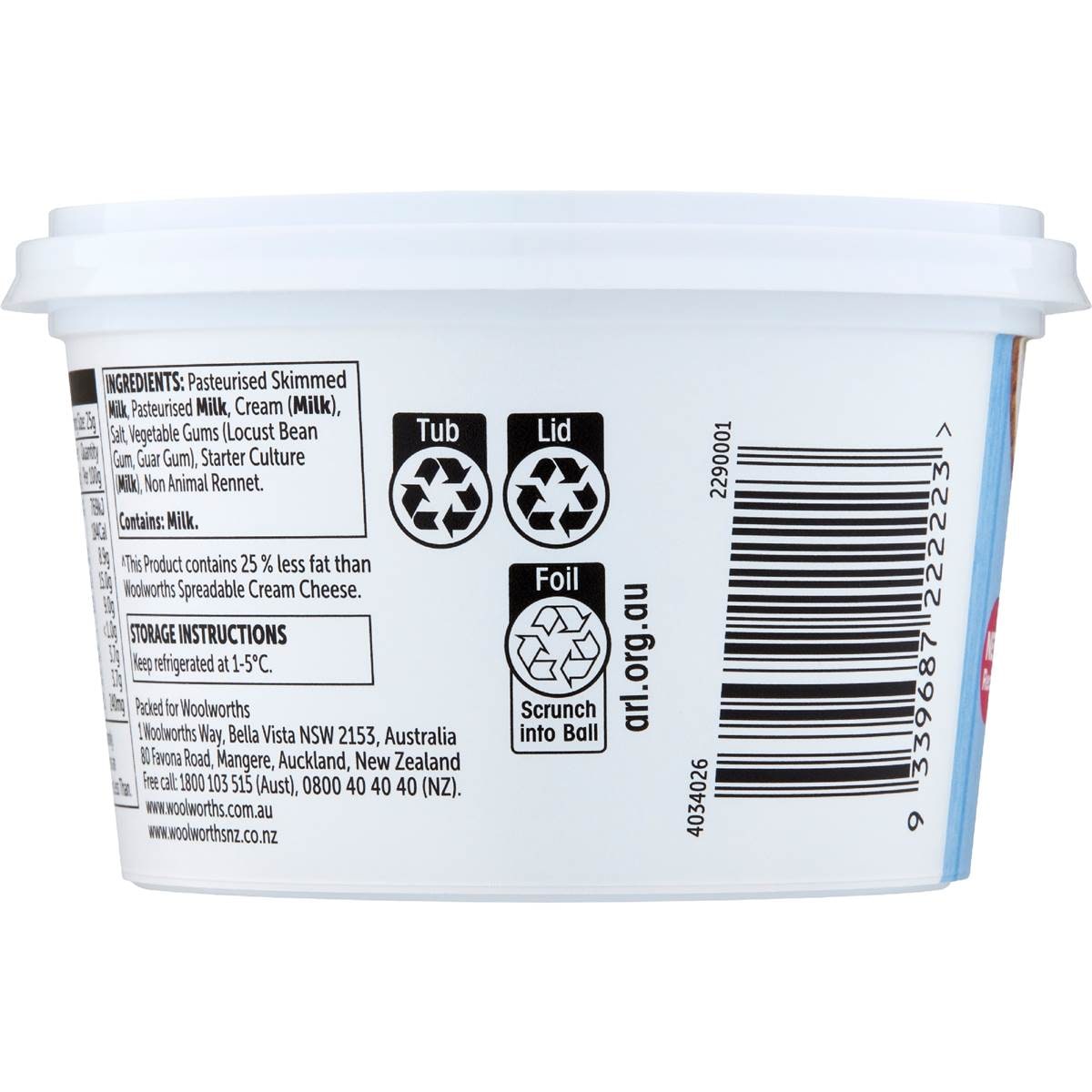 Woolworths Spreadable Light Cream Cheese 250g | Woolworths