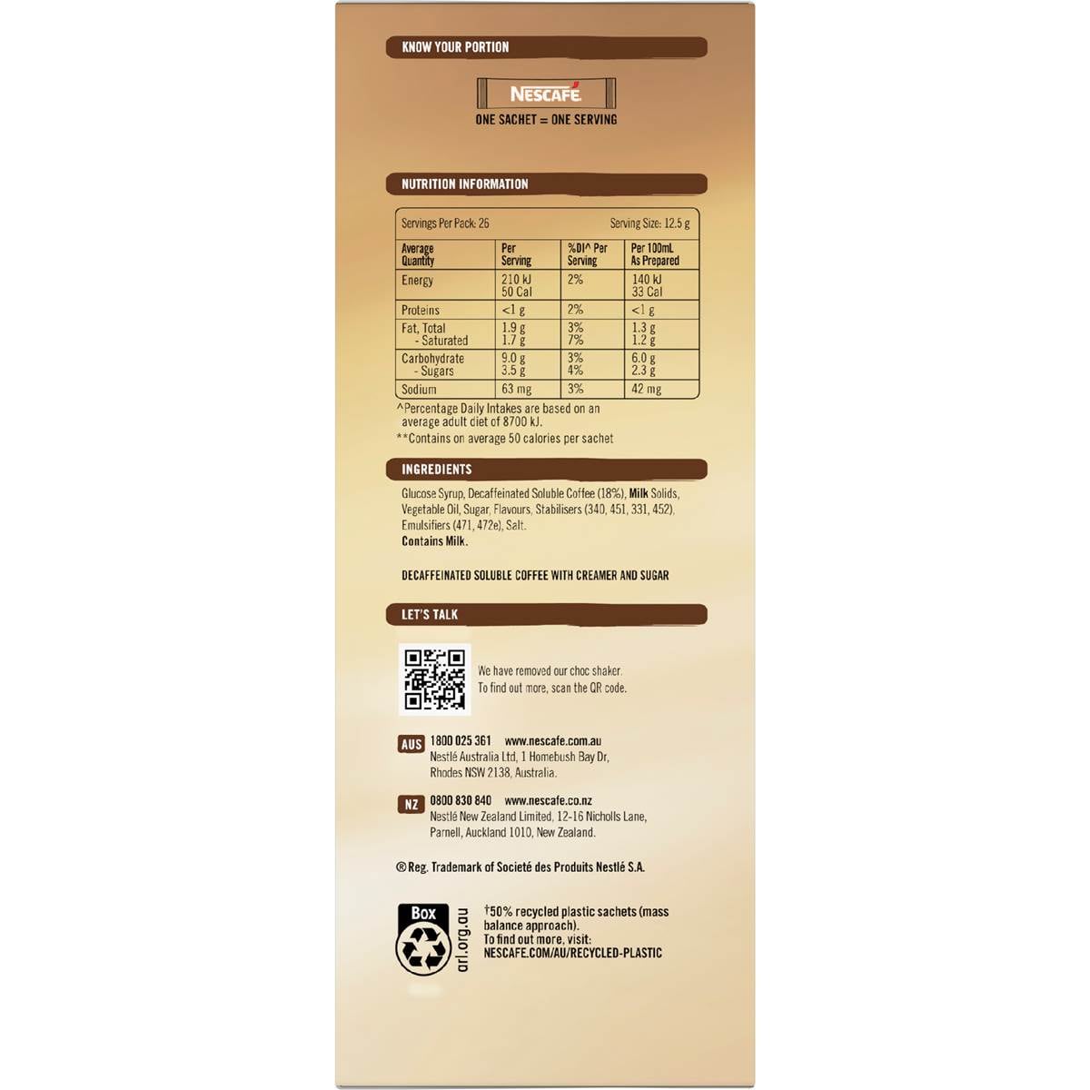 Nescafe Decaf Capuccino Sachets Big Value 26 Pack | Woolworths