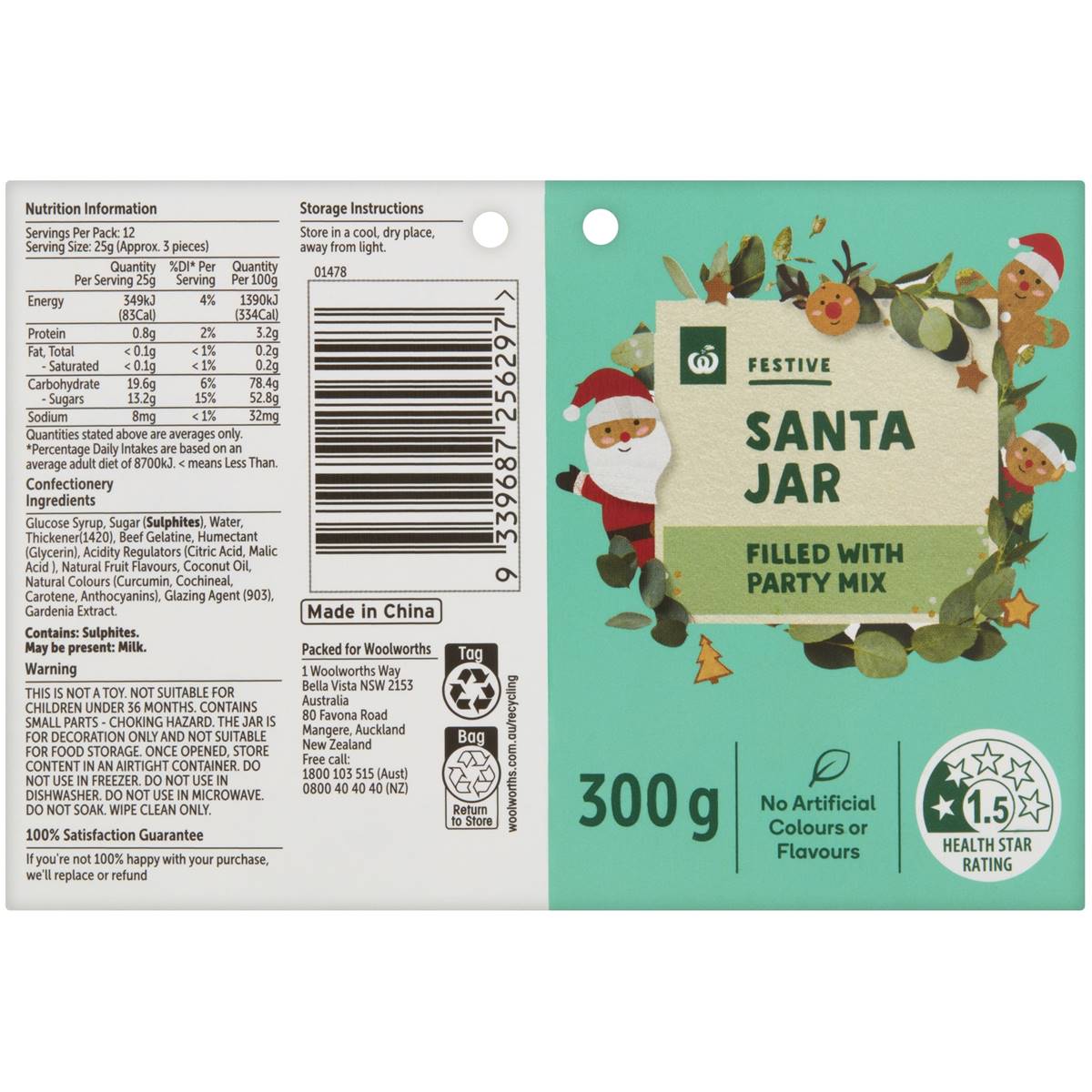 Woolworths Santa Jar With Party Mix 300g | Woolworths
