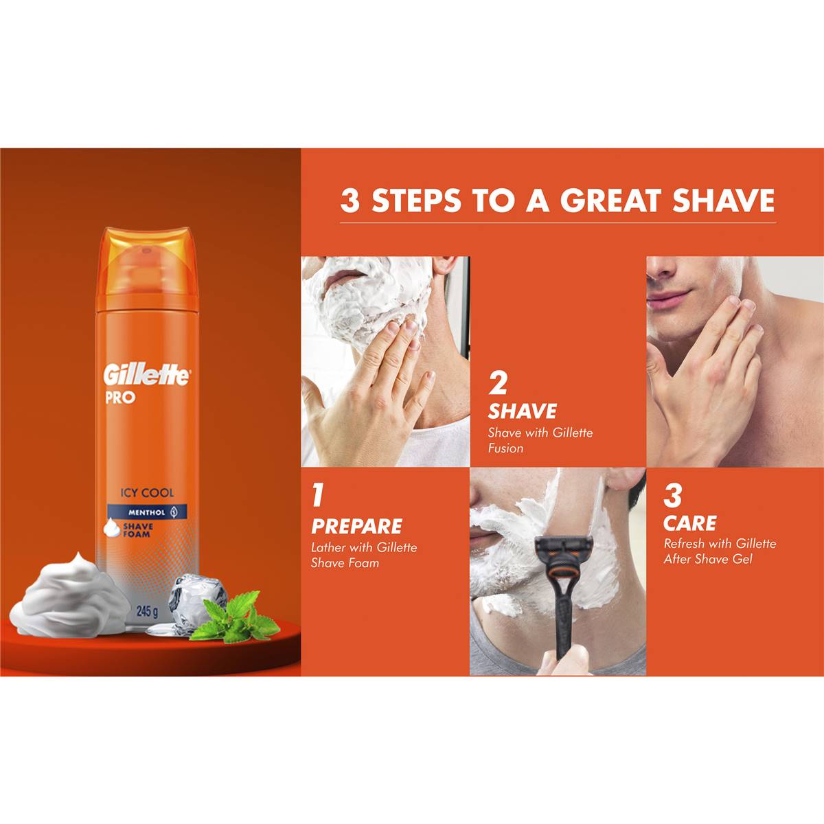 Gillette Pro Icy Cool Shaving Foam Menthol 245g | Woolworths