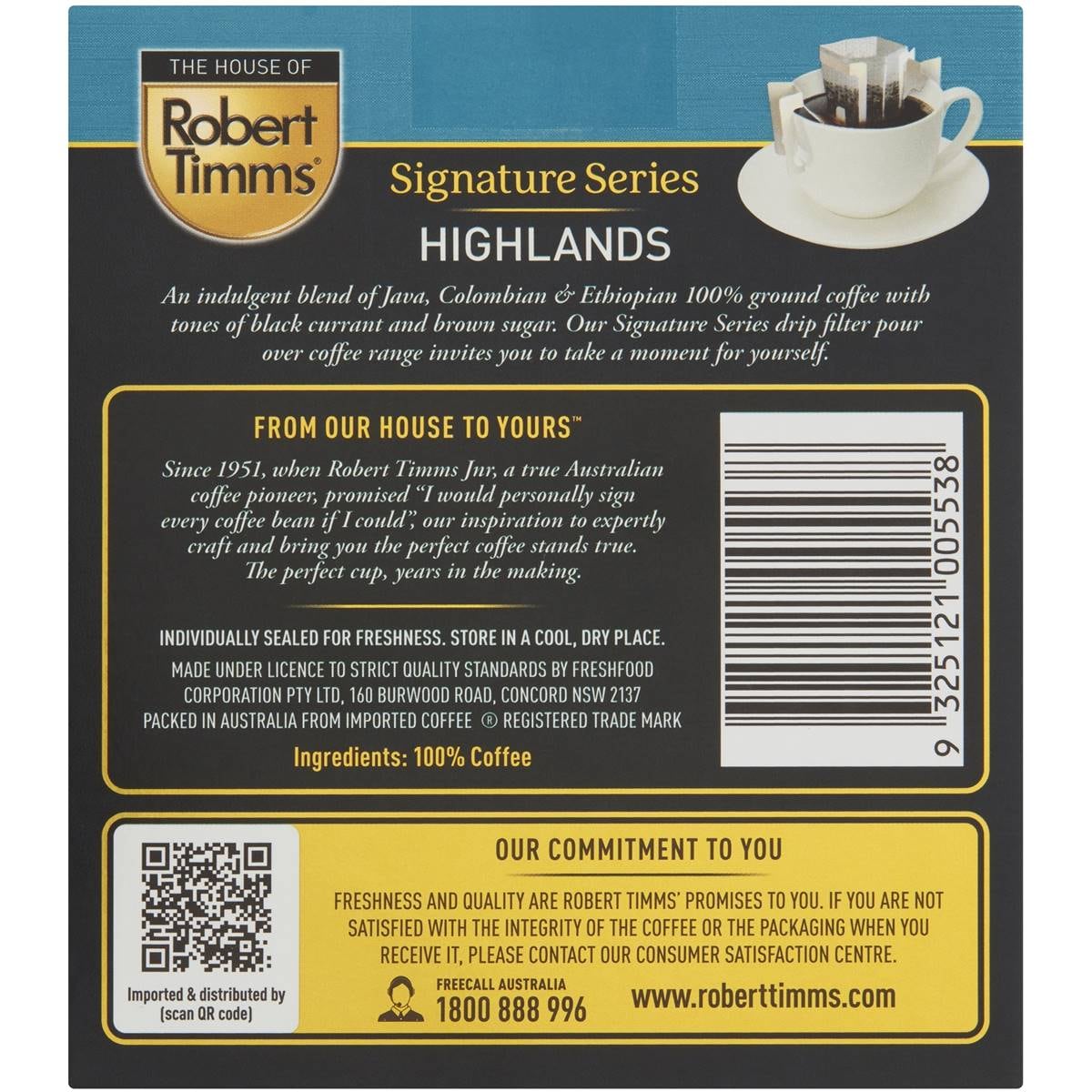 Robert Timms Filter Drip Pour Over Coffee Highlands 5 Pack | Woolworths