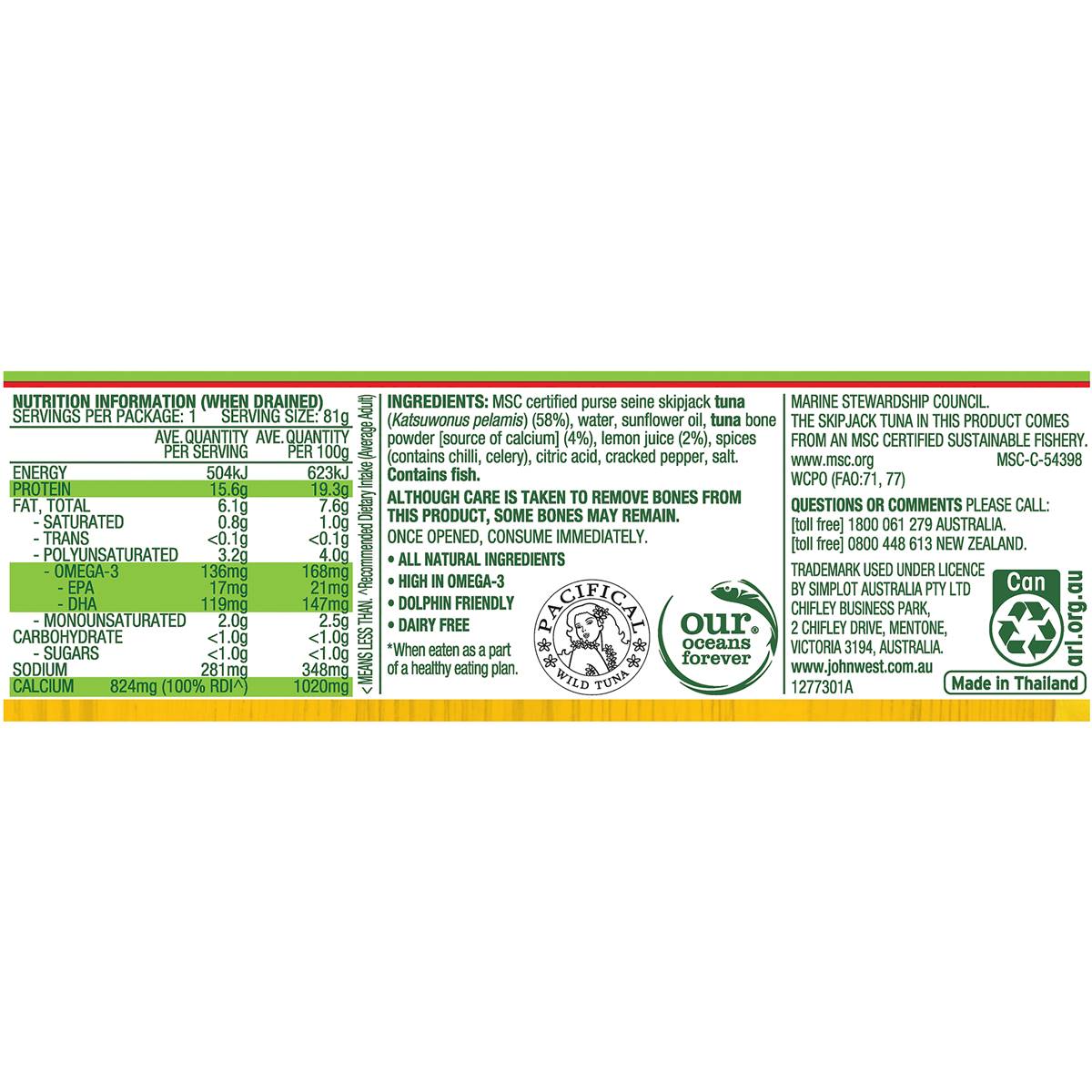 John West Calcium Rich Tuna Lemon & Cracked Pepper 90g | Woolworths