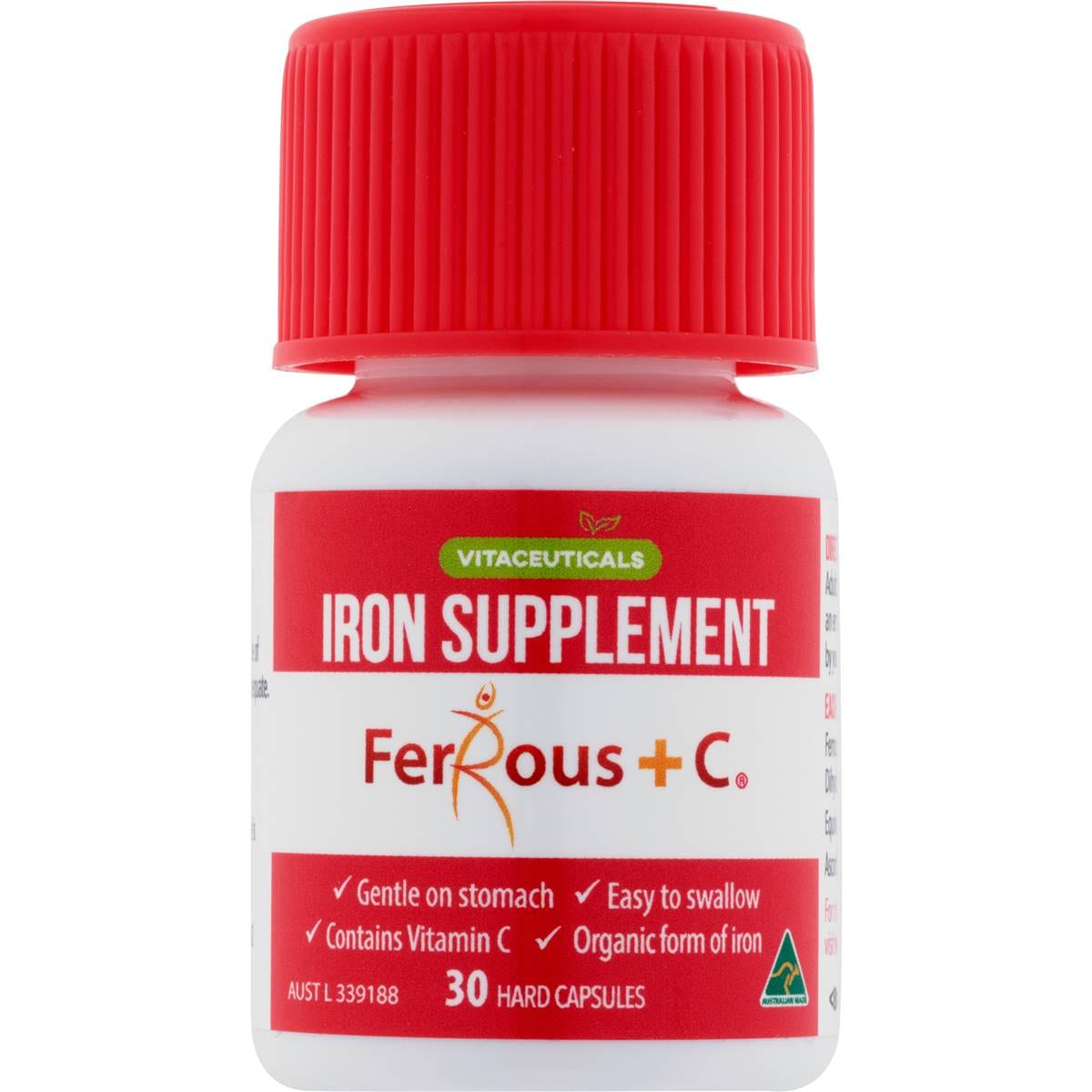 Vitaceuticals Iron Supplement Ferrous + C Hard Capsules 30 Pack ...