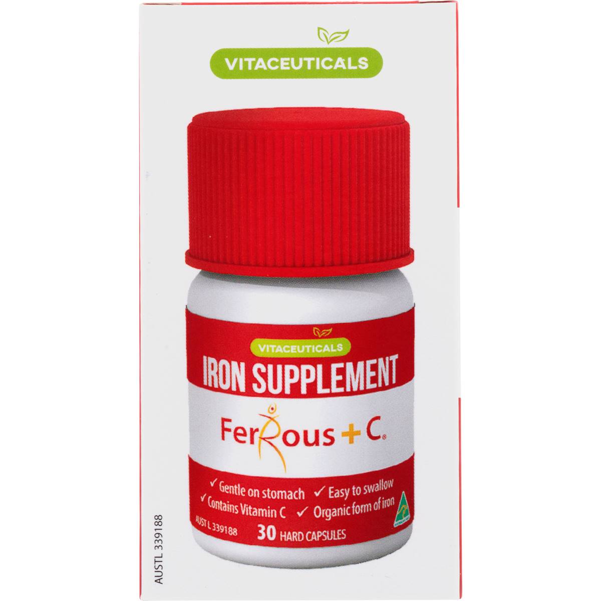 Vitaceuticals Iron Supplement Ferrous + C Hard Capsules 30 Pack ...