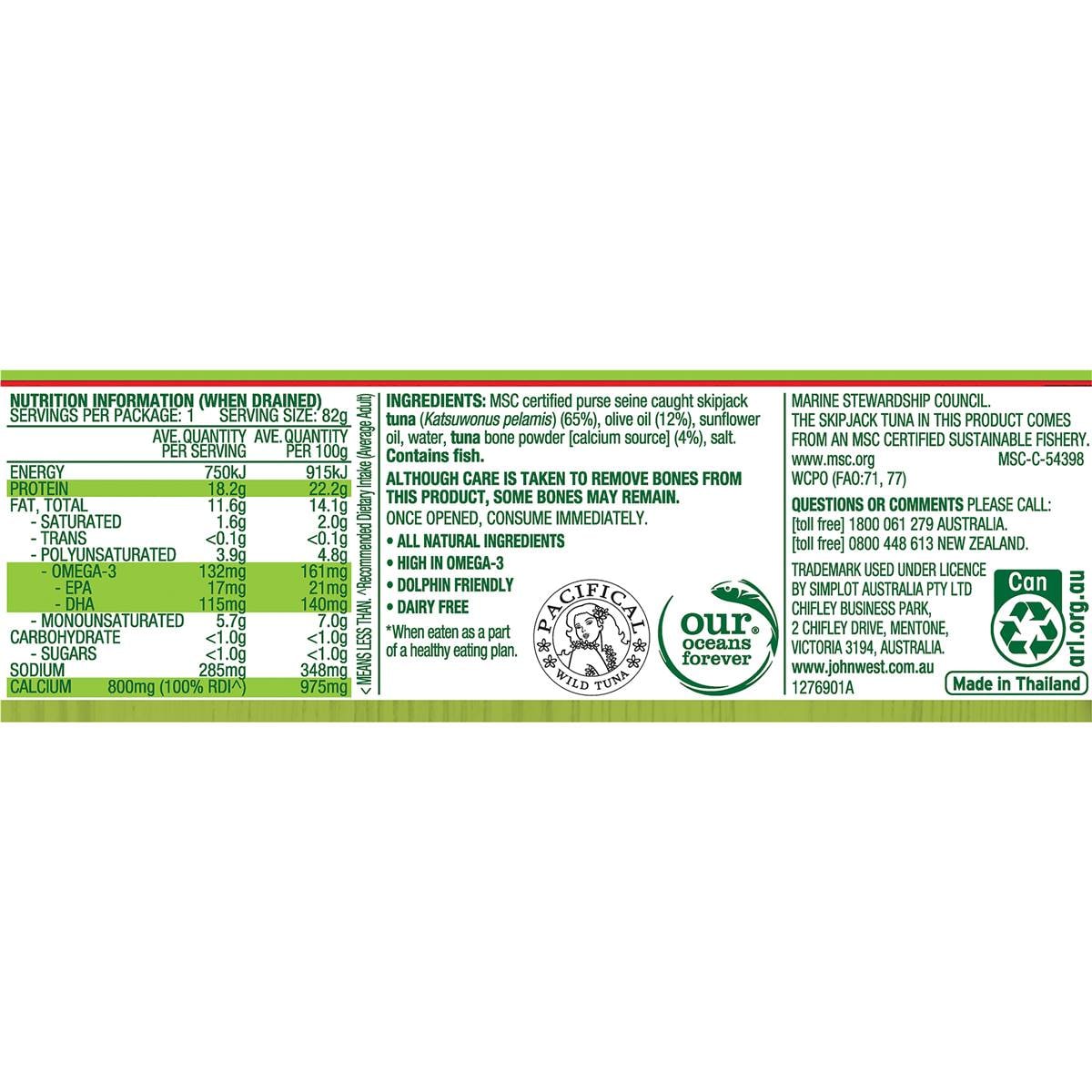 John West Calcium Rich Tuna Olive Oil Blend 90g | Woolworths